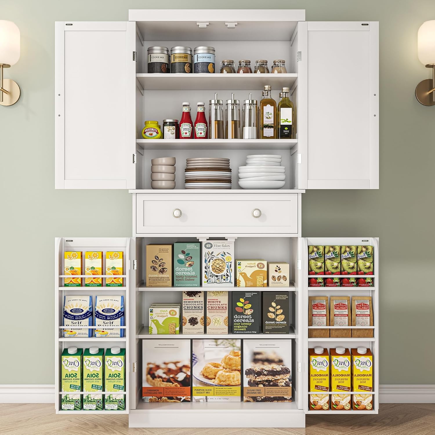 72” Pantry Cabinets, Tall Kitchen Pantry Cabinet with Drawer and ...