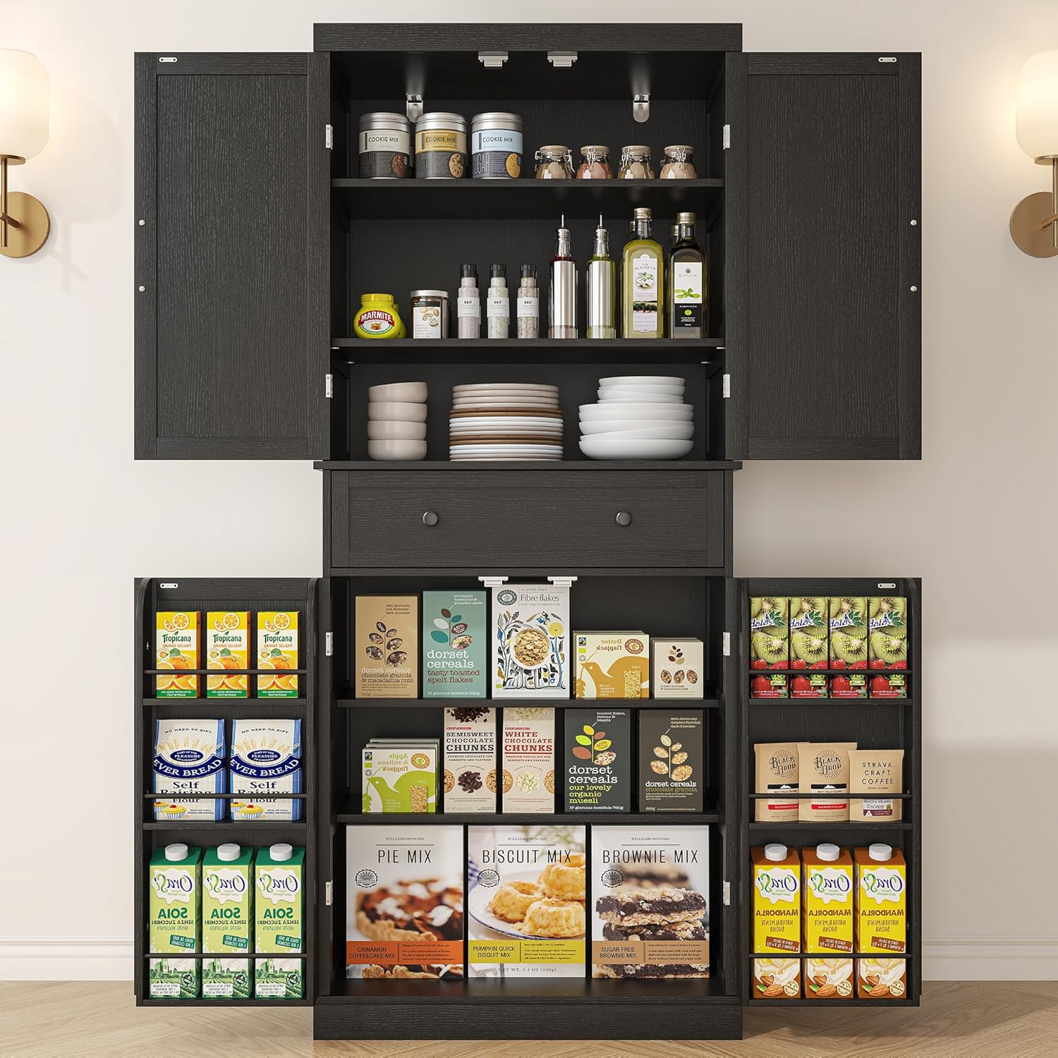 72” Pantry Cabinets, Tall Kitchen Pantry Cabinet with Drawer and ...