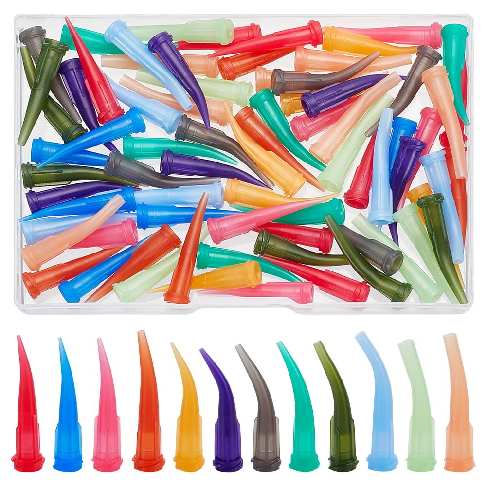 72 Pcs 12 Sizes Plastic Bent Syringe Needle Tip 0.25~3mm Bent Tapered ...