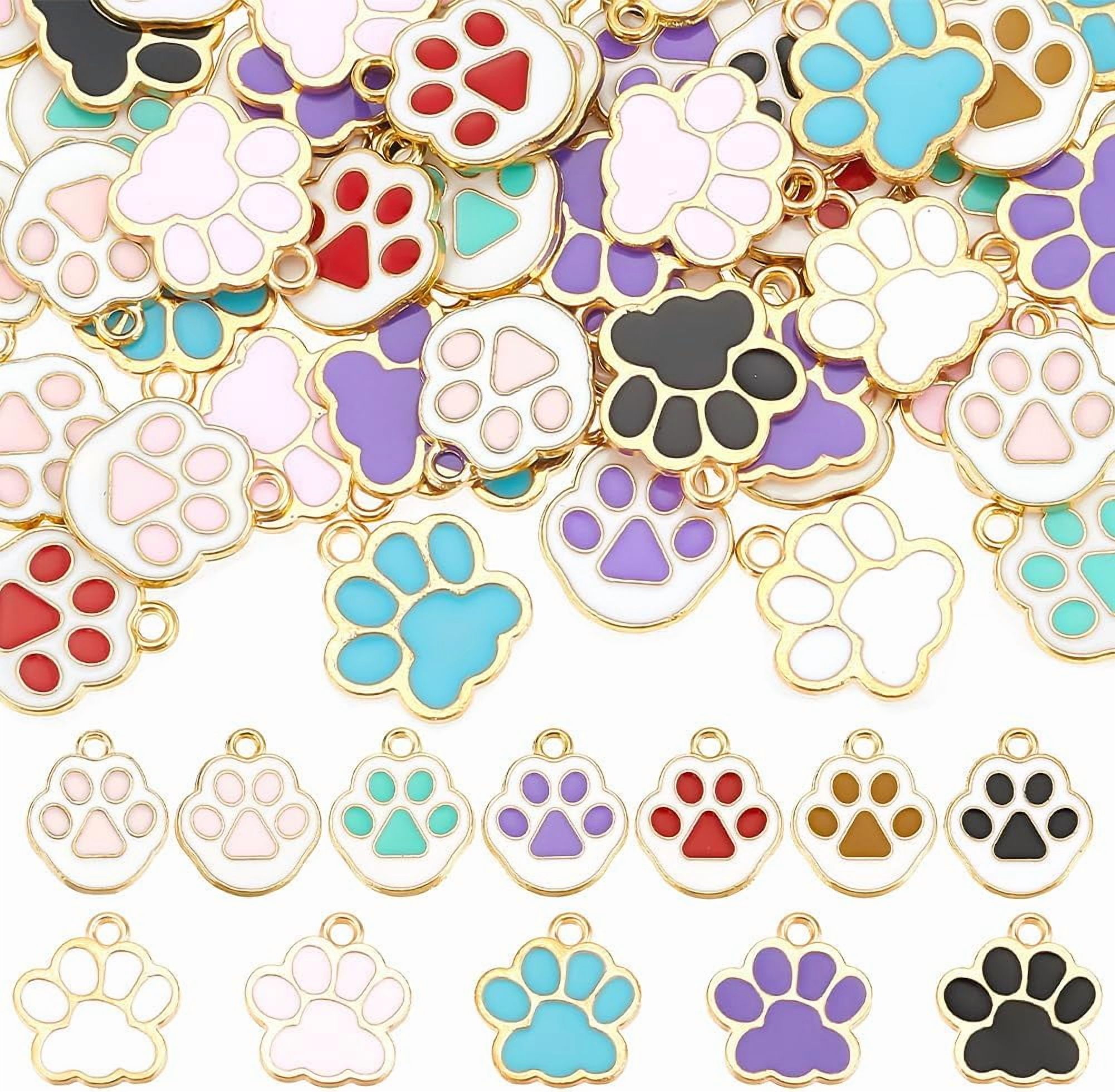 72 Pcs 12 Styles Glitter Footprint Charms Colorful Dog Paw Cat Paw ...