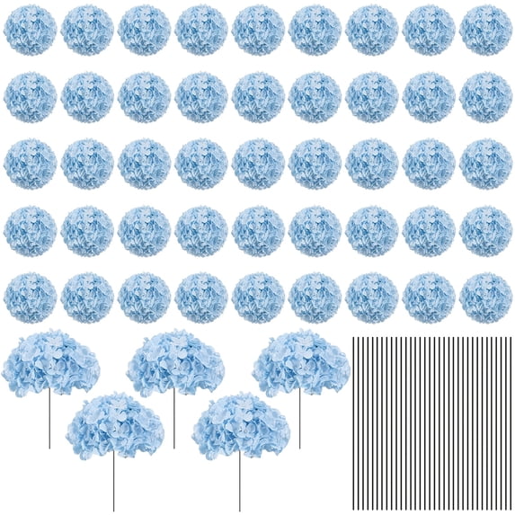 72 Pcs Artificial Hydrangea Flower Heads with Stems, Bulk Faux ...