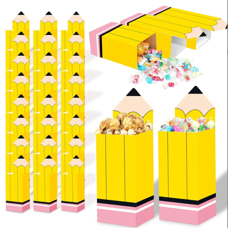 72 Pcs Back to School Pencil Candy Boxes Popcorn Holders Teacher Gift ...