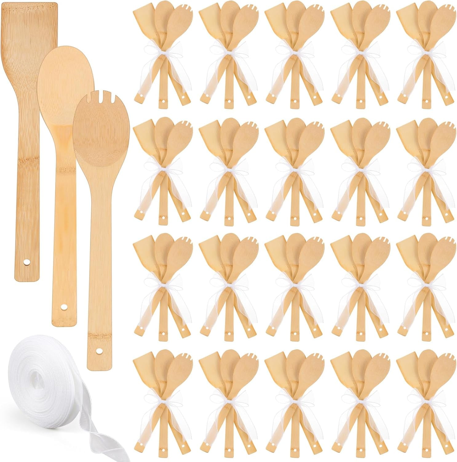 72 Pcs Bamboo Spatula Wooden Kitchen Utensils Bulk 12 Inch Wood Spoon ...