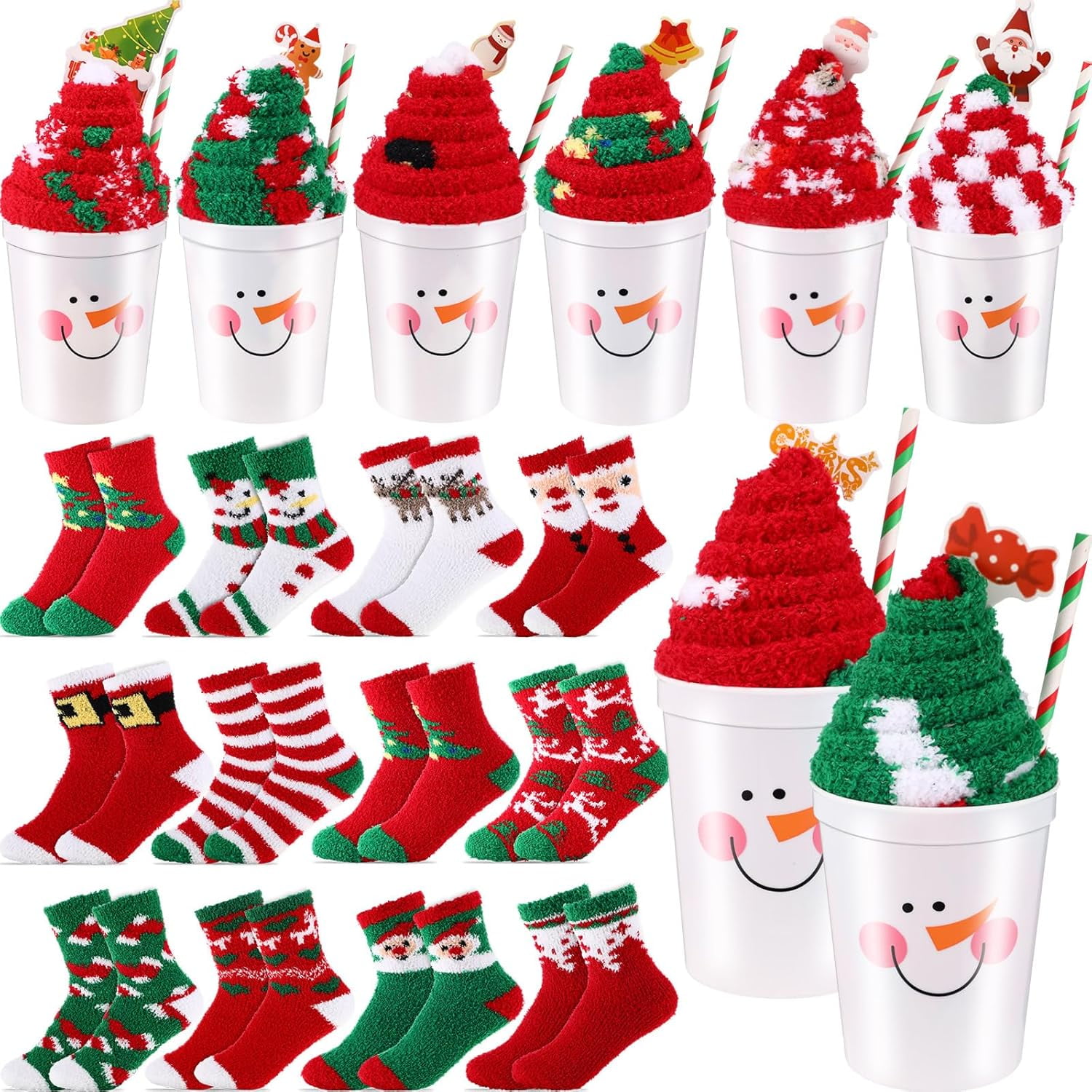 72 Pcs Bulk Christmas Gifts Include 24 Pcs Fuzzy Socks 24 Hot Cocoa ...
