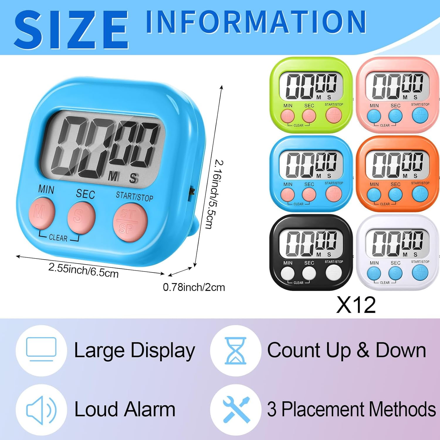 72 Pcs Digital Kitchen Timer Bulk Magnetic Timers for Classroom LCD ...