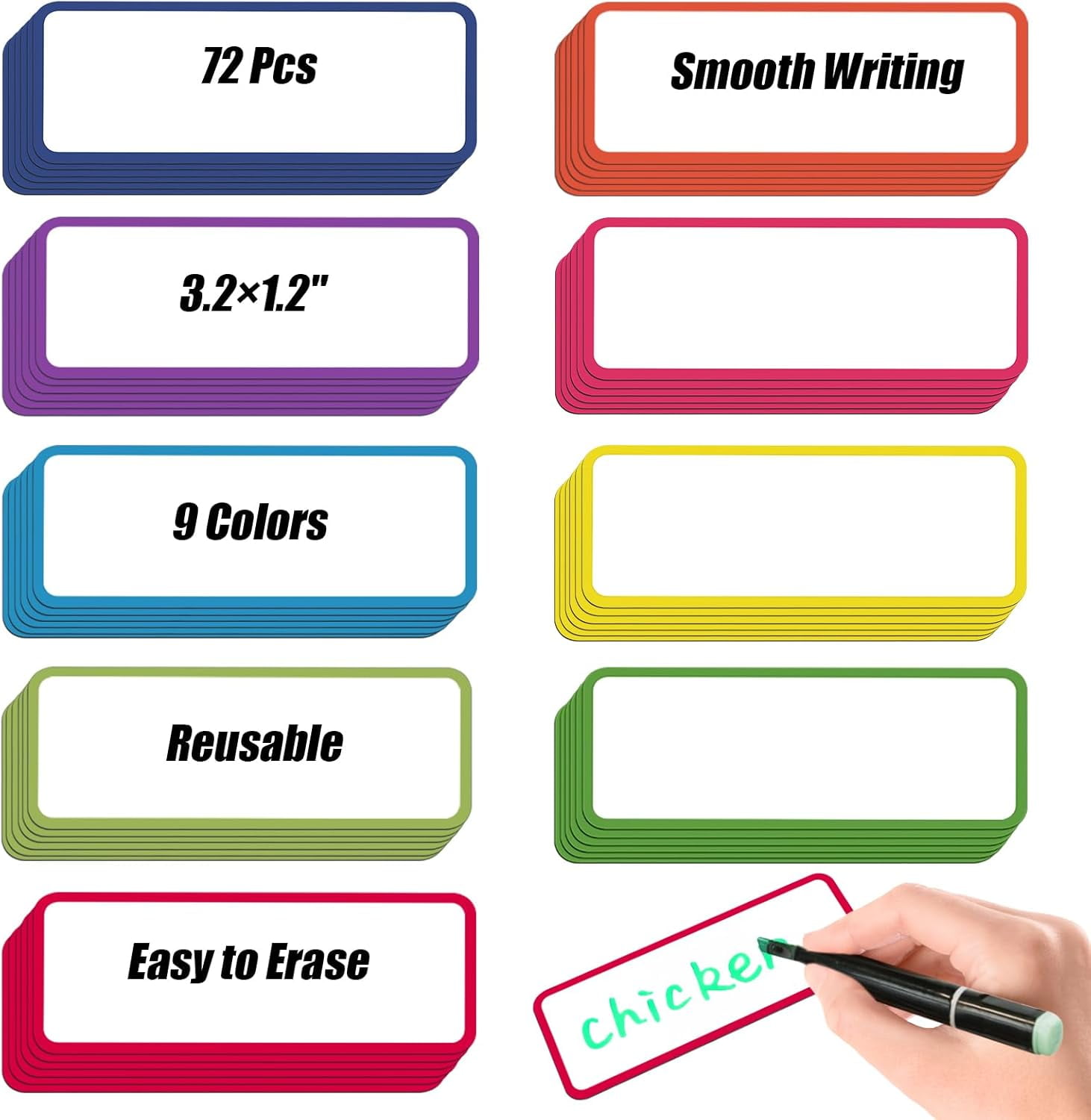 72 Pcs Dry Erase Magnetic Labels, 3.2 × 1.2" Magnetic Name Tags ...