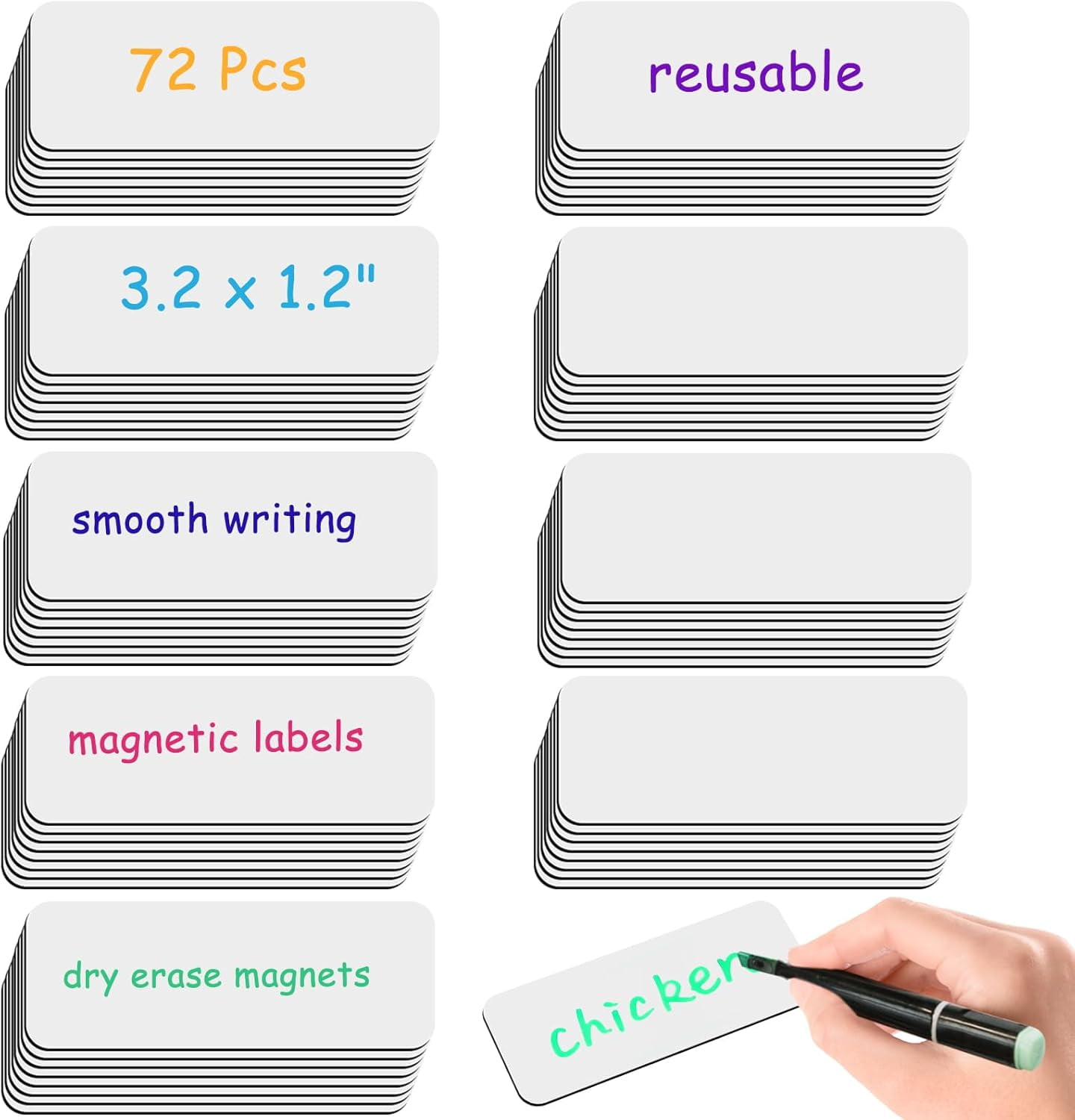 72 Pcs Dry Erase Magnetic Labels, 3.2x1.2 White Magnets Name Tags Label ...