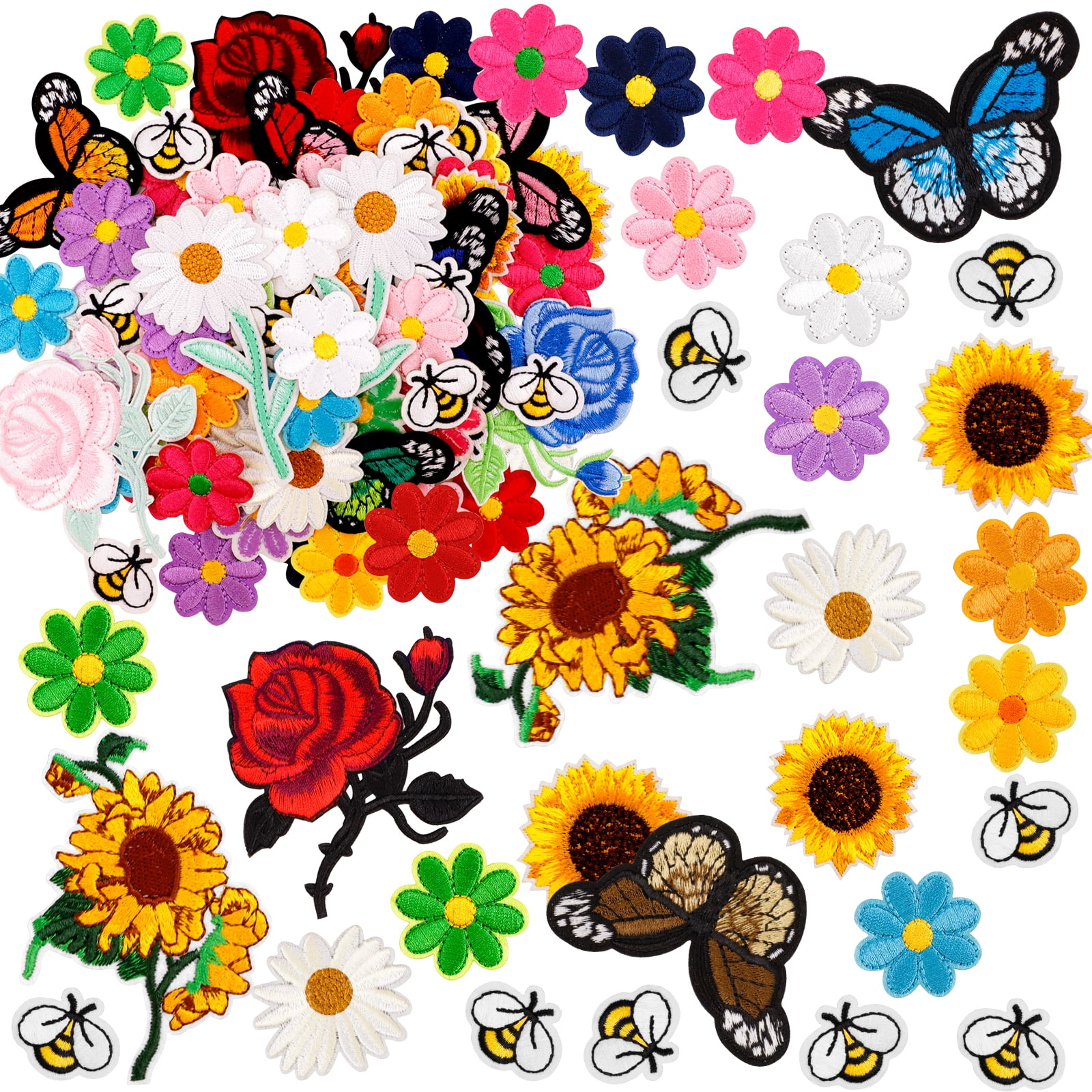 72 Pcs Embroidered Iron On Patches for Clothes, Flower Butterfly Iron ...