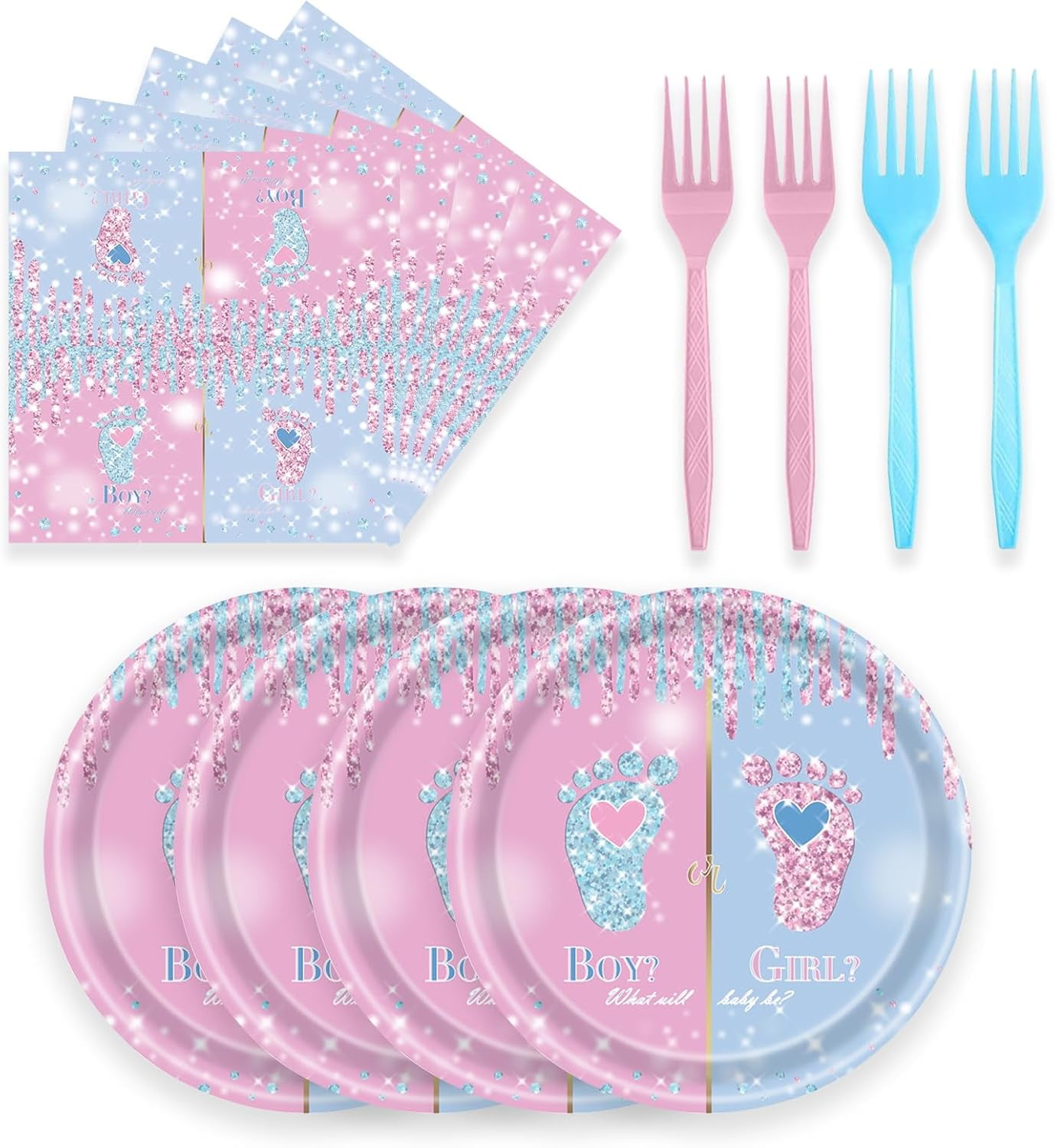 72 Pcs Gender Reveal Paper Plates and Napkins, Baby Shower Decorations ...