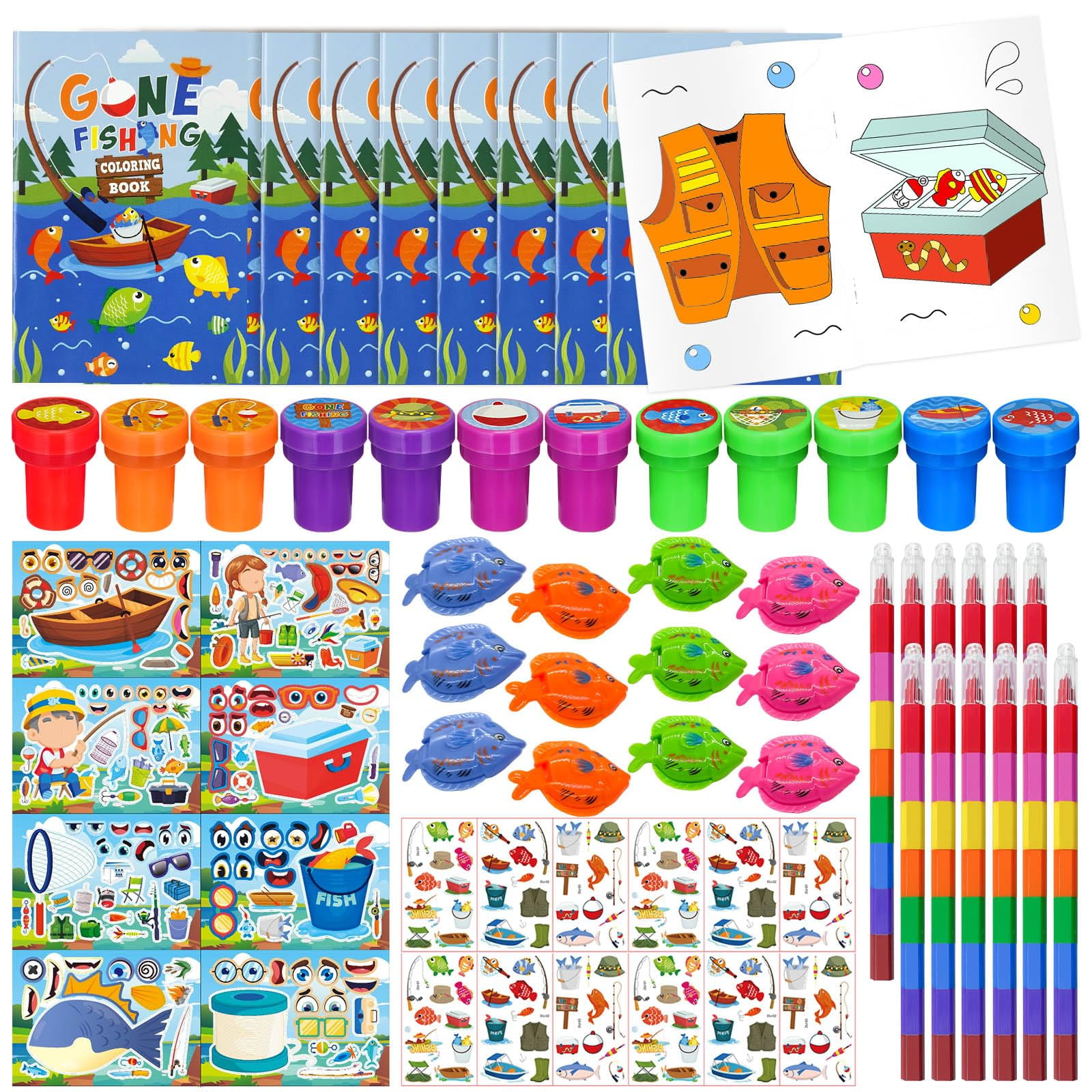 72 Pcs Gone Fishing Party Coloring Book with Crayons Bulk,Summer ...