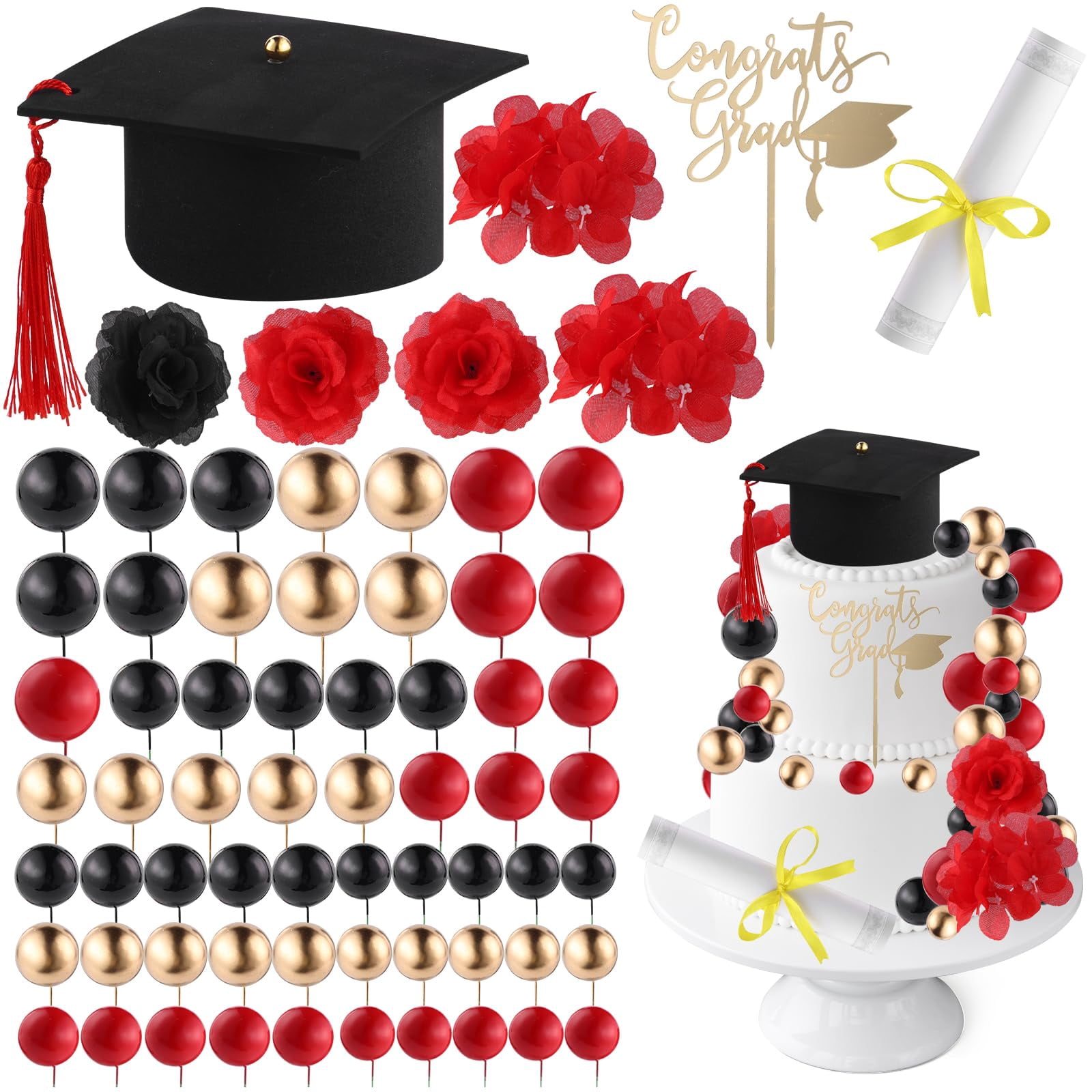 72 Pcs Graduation Cake Kit Small ITL1 Graduation Cap Diploma Cake ...