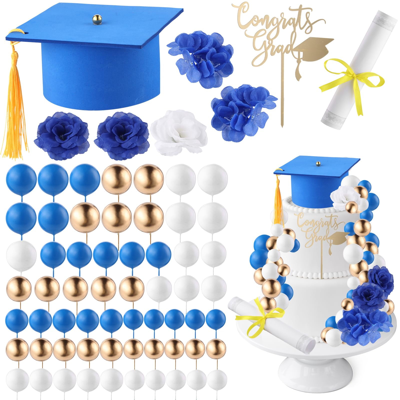 72 Pcs Graduation TWE5 Cake Kit Small Graduation Cap Diploma Cake ...