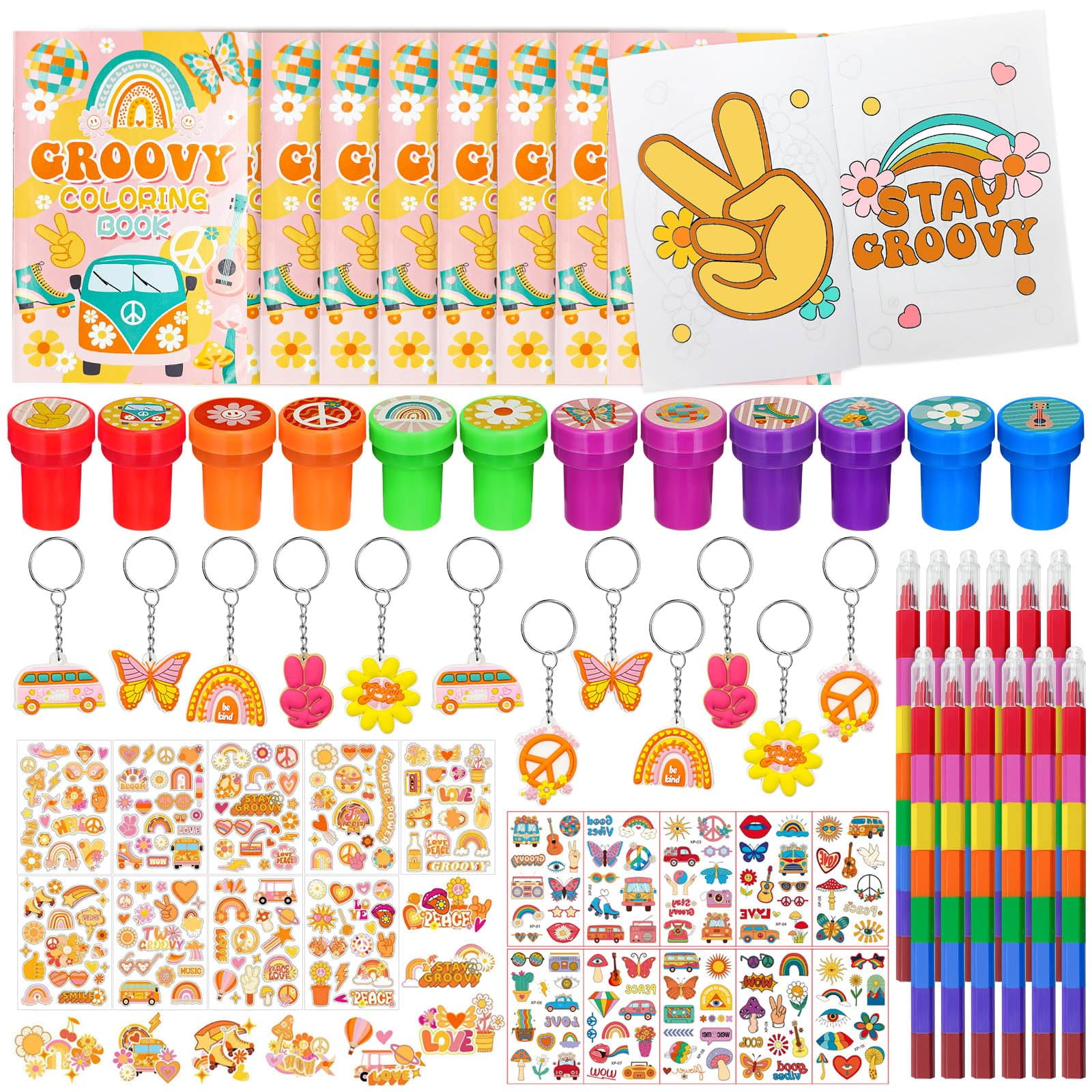 72 Pcs Groovy Coloring Book with Crayons Bulk,Retro Hippie Daisy Flower ...
