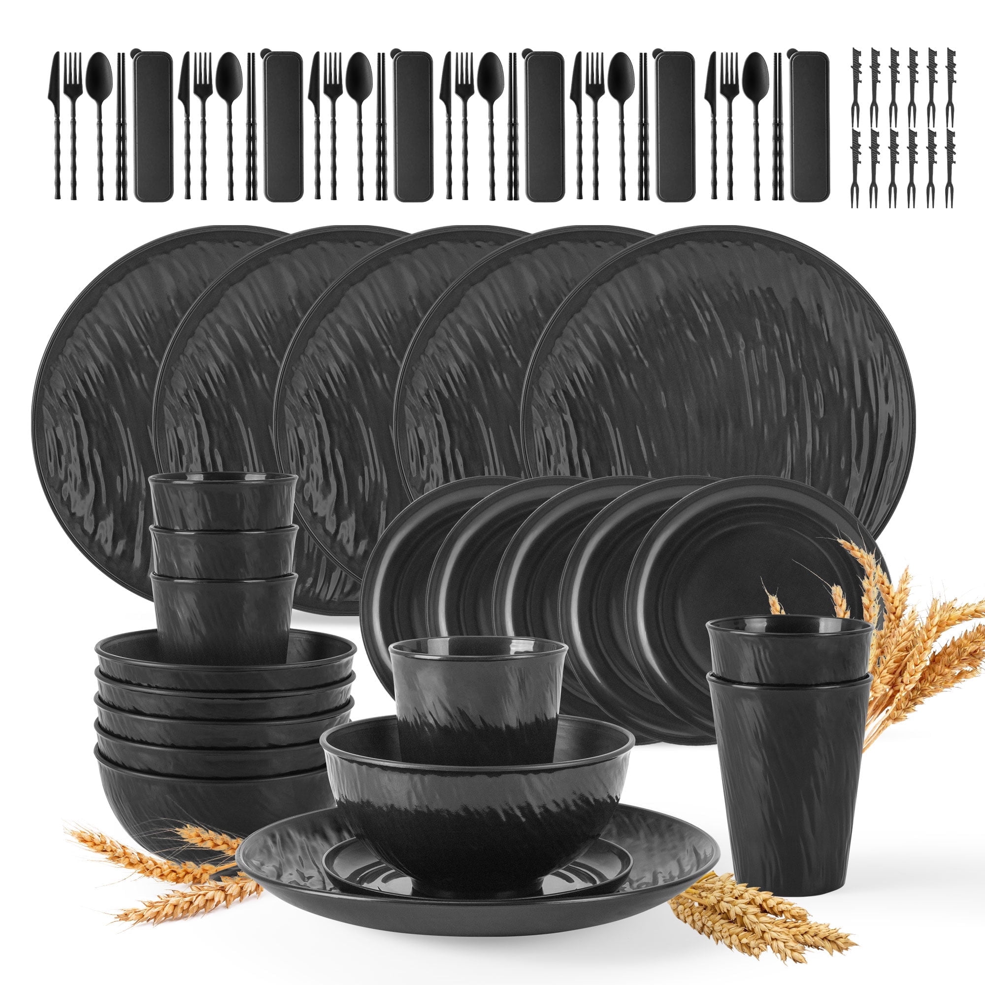 GPED 72 Pcs Imitation Rock Texture Wheat Straw Dinnerware Sets For 6 ...