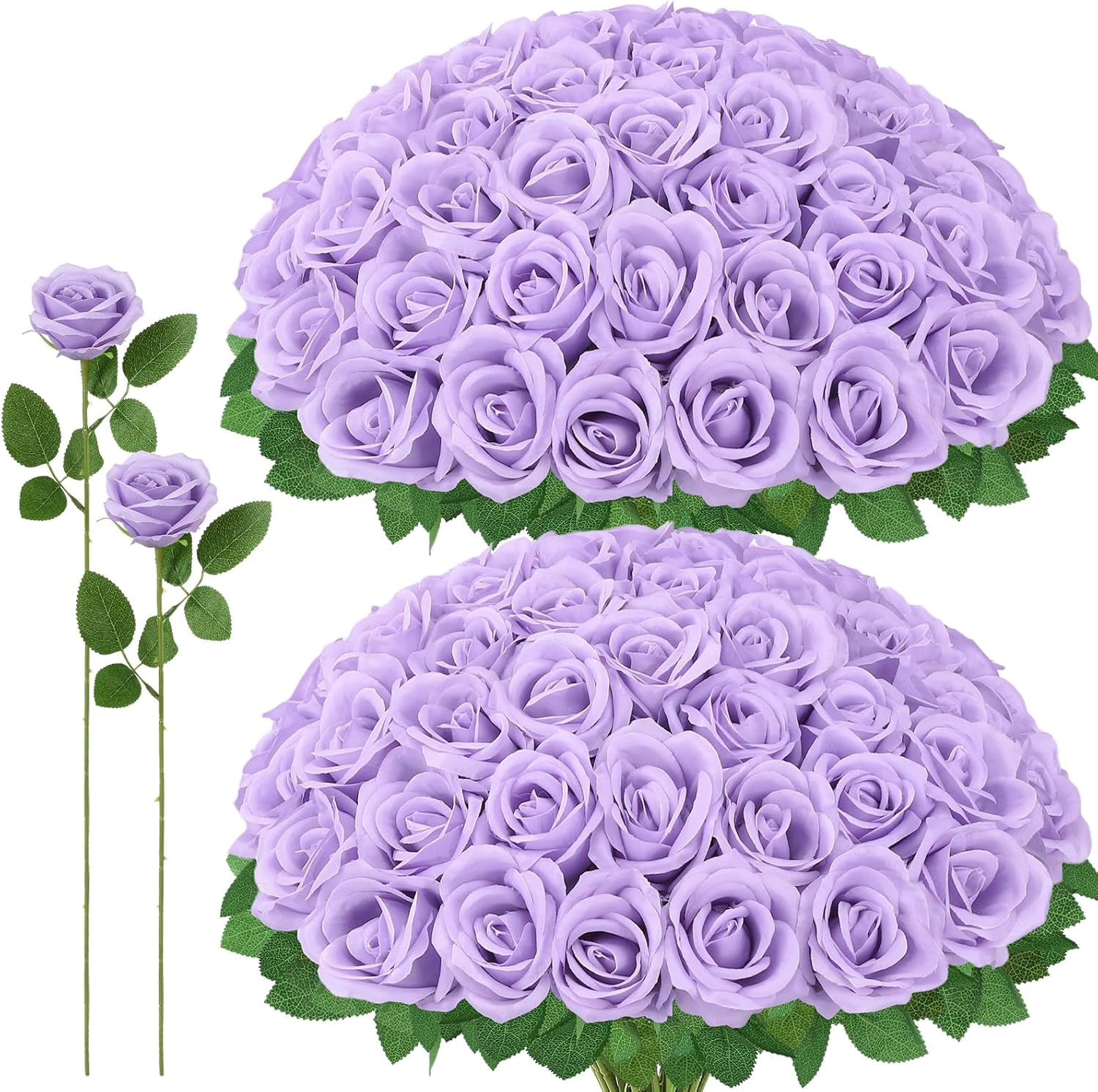 72 Pcs Light Purple Artificial Silk Roses with Stems for Wedding Home ...