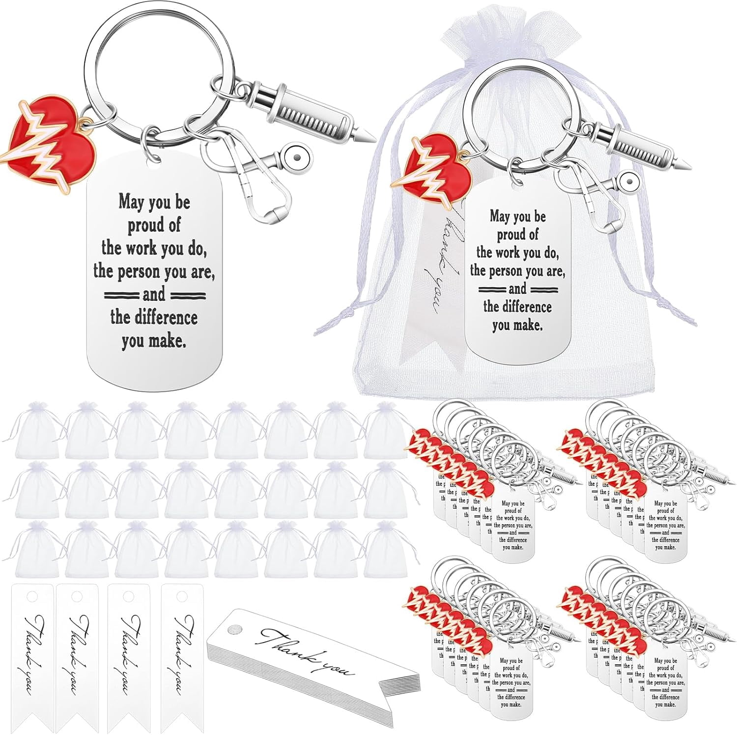 72 Pcs Nurse Week Gifts 2026 Include Keychain Organza Bag and Tag Thank ...