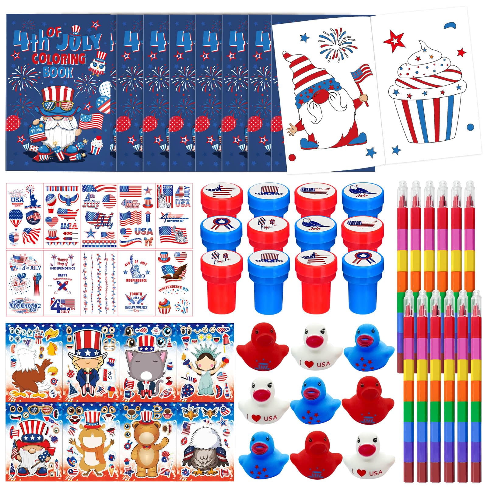 72 Pcs Patriotic Party Favors Set, 4th of Coloring Books Red White Blue ...