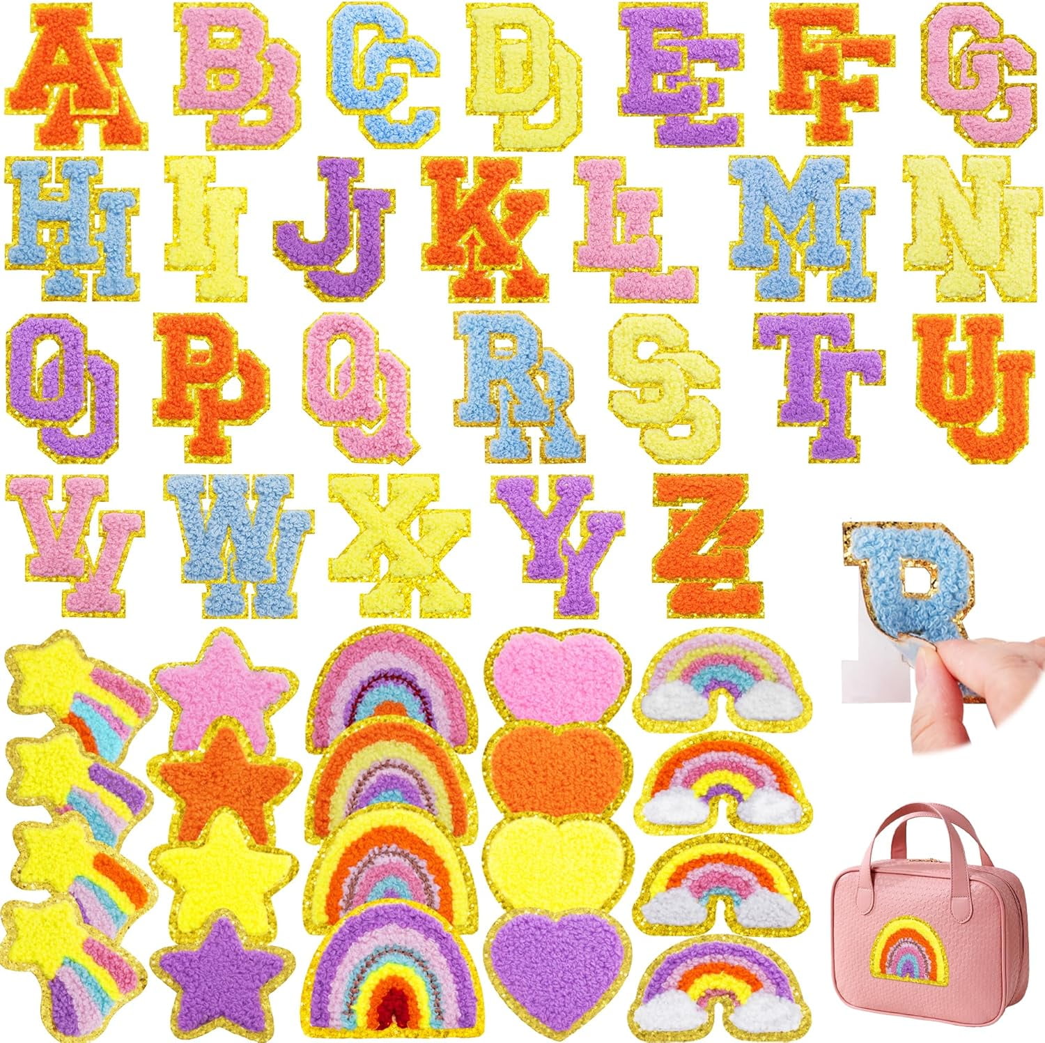 72 Pcs Preppy Cute Embroidered Chenille Letter Patches Self Adhesive ...