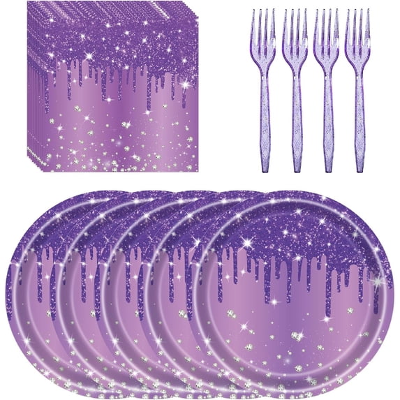 72 Pcs Purple Glitter Paper Plates 7in Disposable Paper Dessert Plates ...