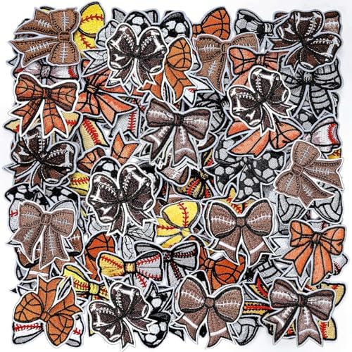 72 Pcs Sports Bow Iron on Patches Embroidered Football Baseball Soccer ...