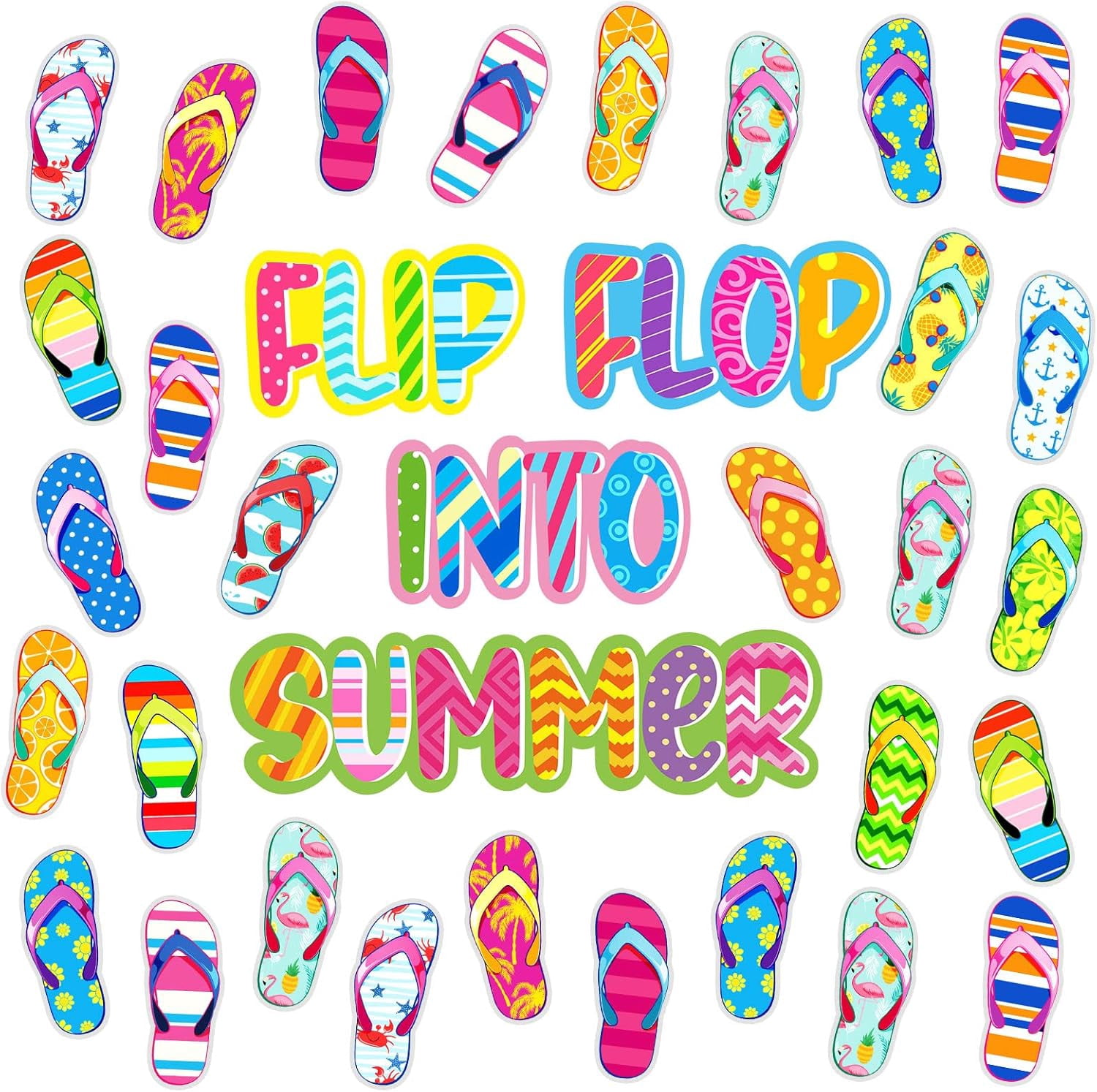 72 Pcs Summer Bulletin Board Set Flip Flop Accents Colorful Flip Flop ...