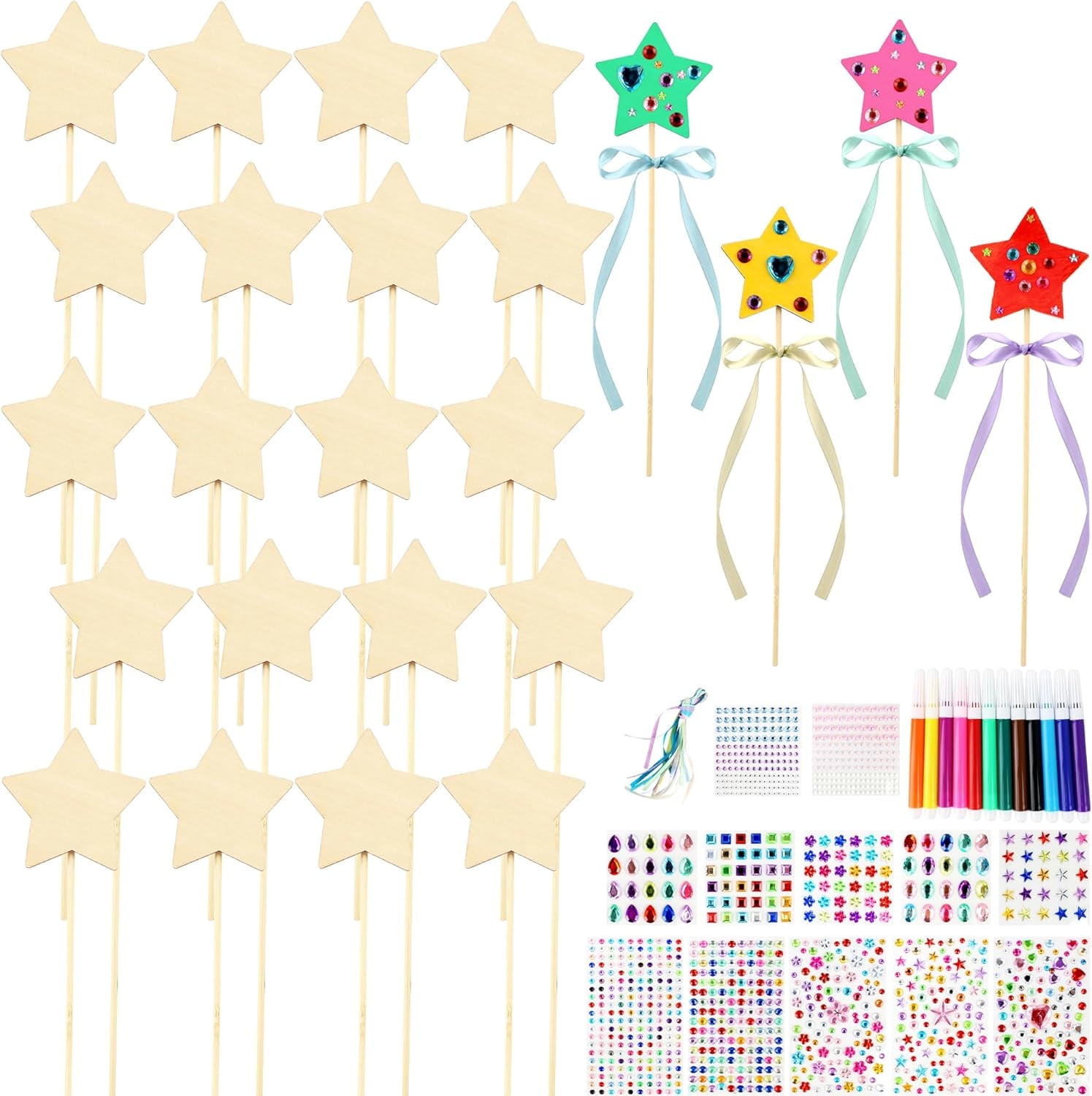72 Pcs Unfinished Star Princess Fairy Wands Kit Make Your Own Princess ...