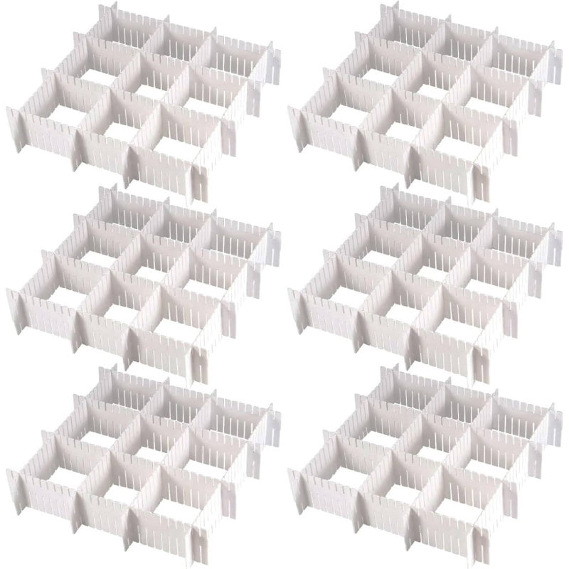 72-Piece Plastic Grid Drawer Organizers - 12.6 Inch Adjustable Dividers ...