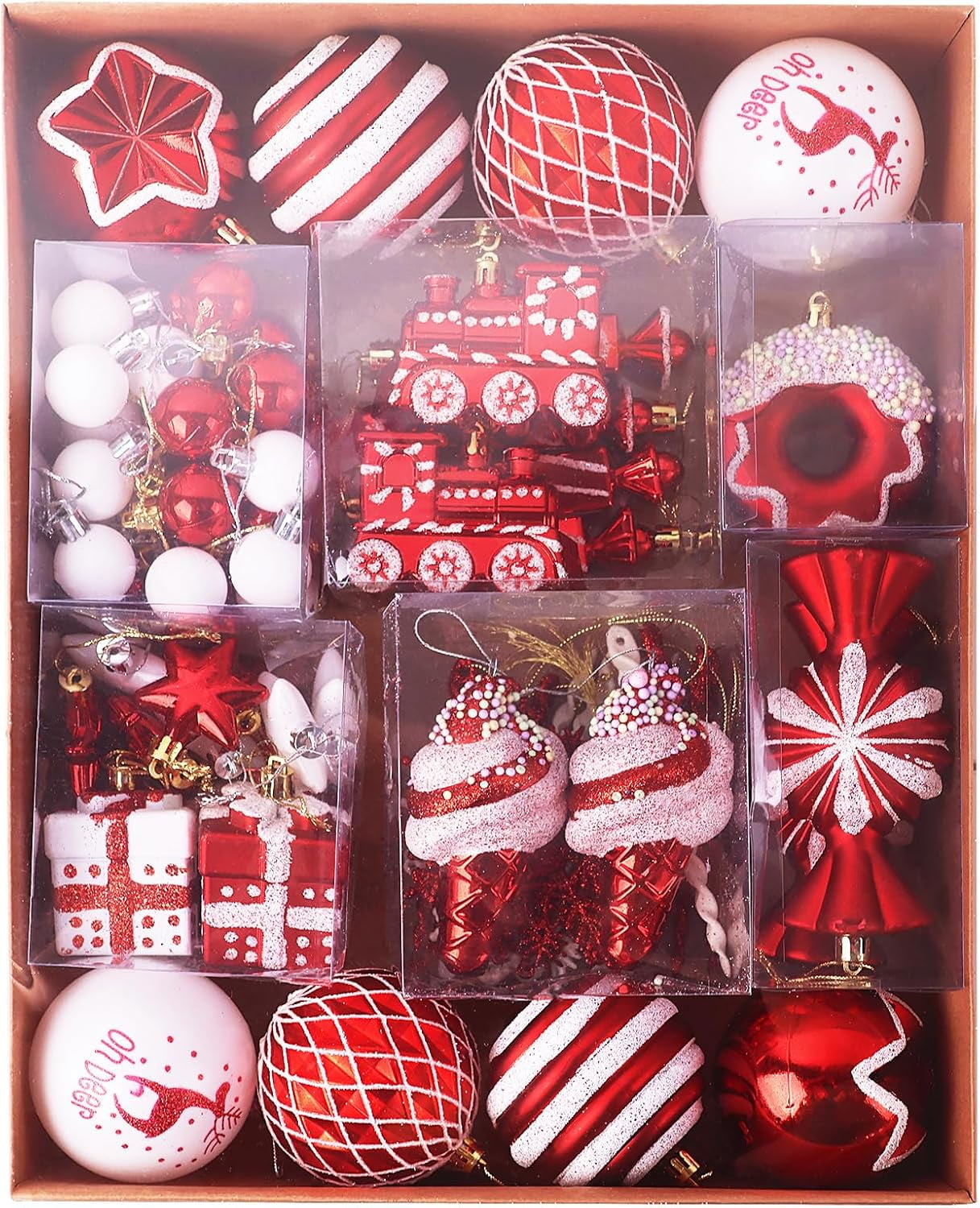 72-Piece Shatterproof Christmas Ball Ornaments, Red and White, Large ...
