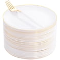 72-Piece White Plastic Dessert Plate and Fork Set with Gold Rims, 7.5 ...