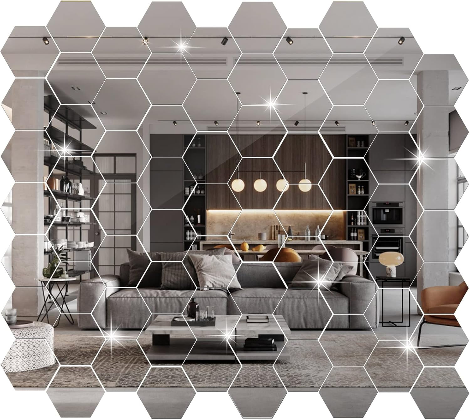 72 Pieces Hexagon Mirror Stickers for Walls Removable 3D Hexagon ...
