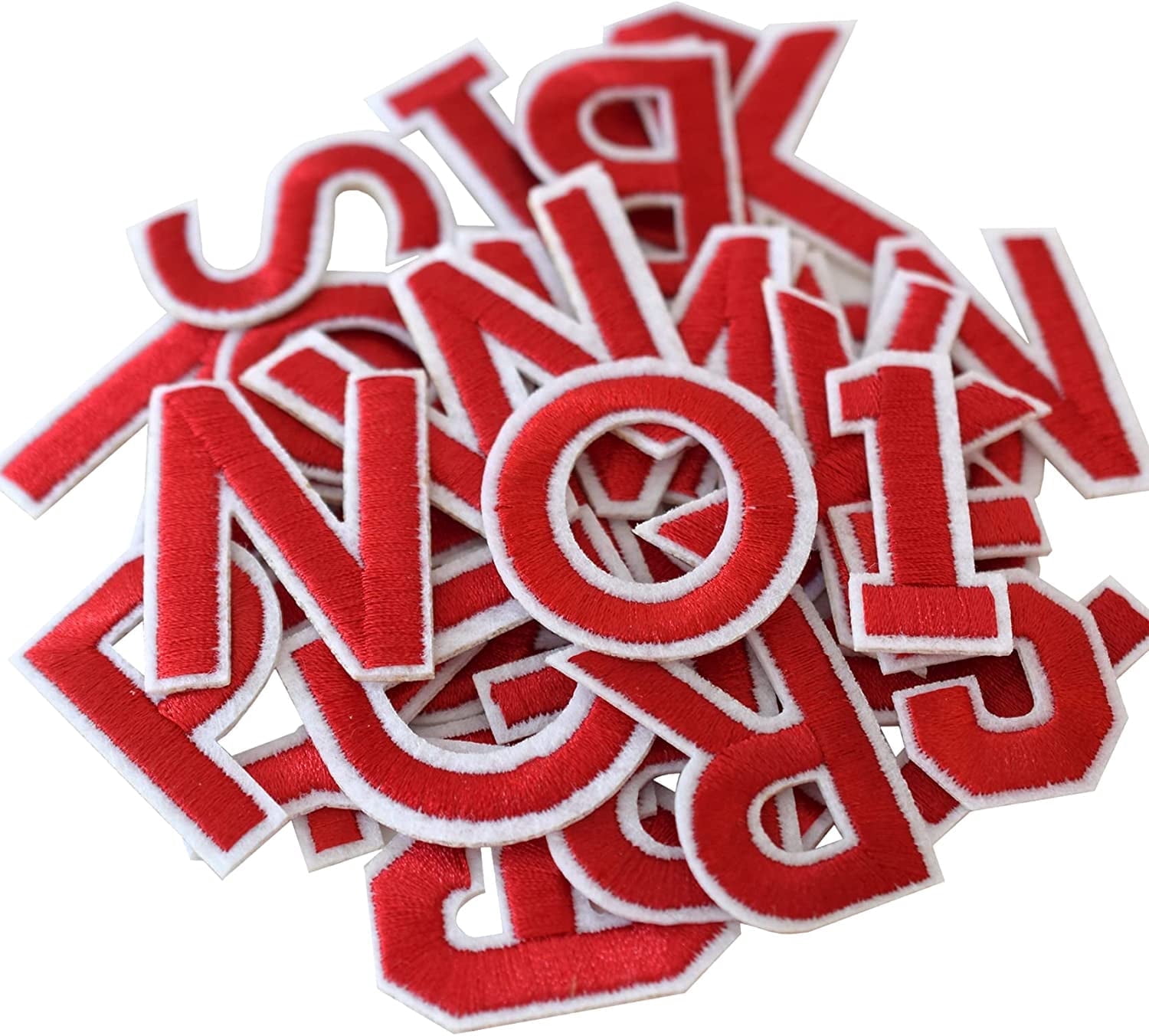 72 Pieces Iron on Letters and Numbers Patches, Red Letter Patches ...