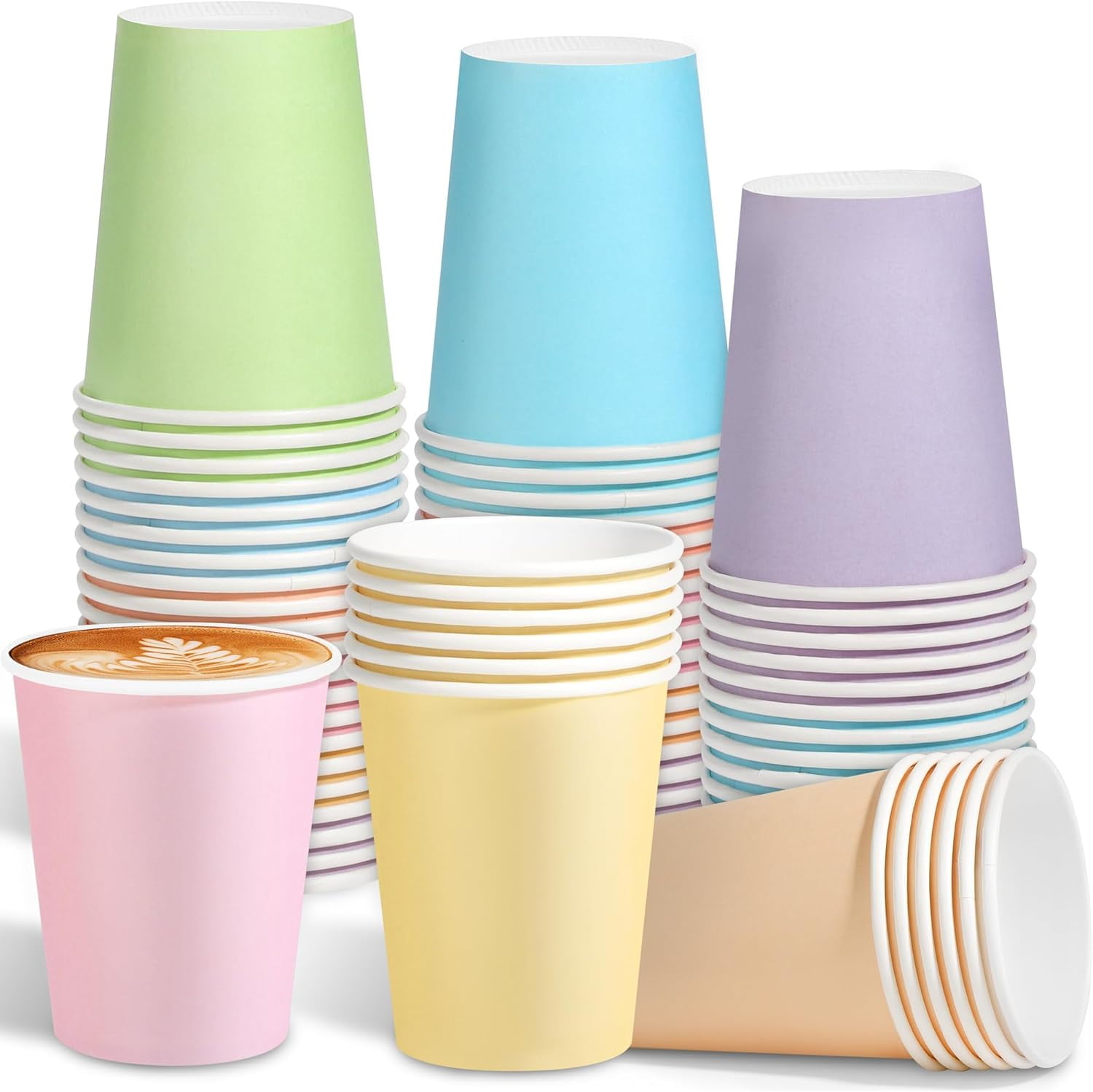 72 Pieces Pastel Rainbow Paper Cups 9 Oz Disposable Coffee Paper Cups ...