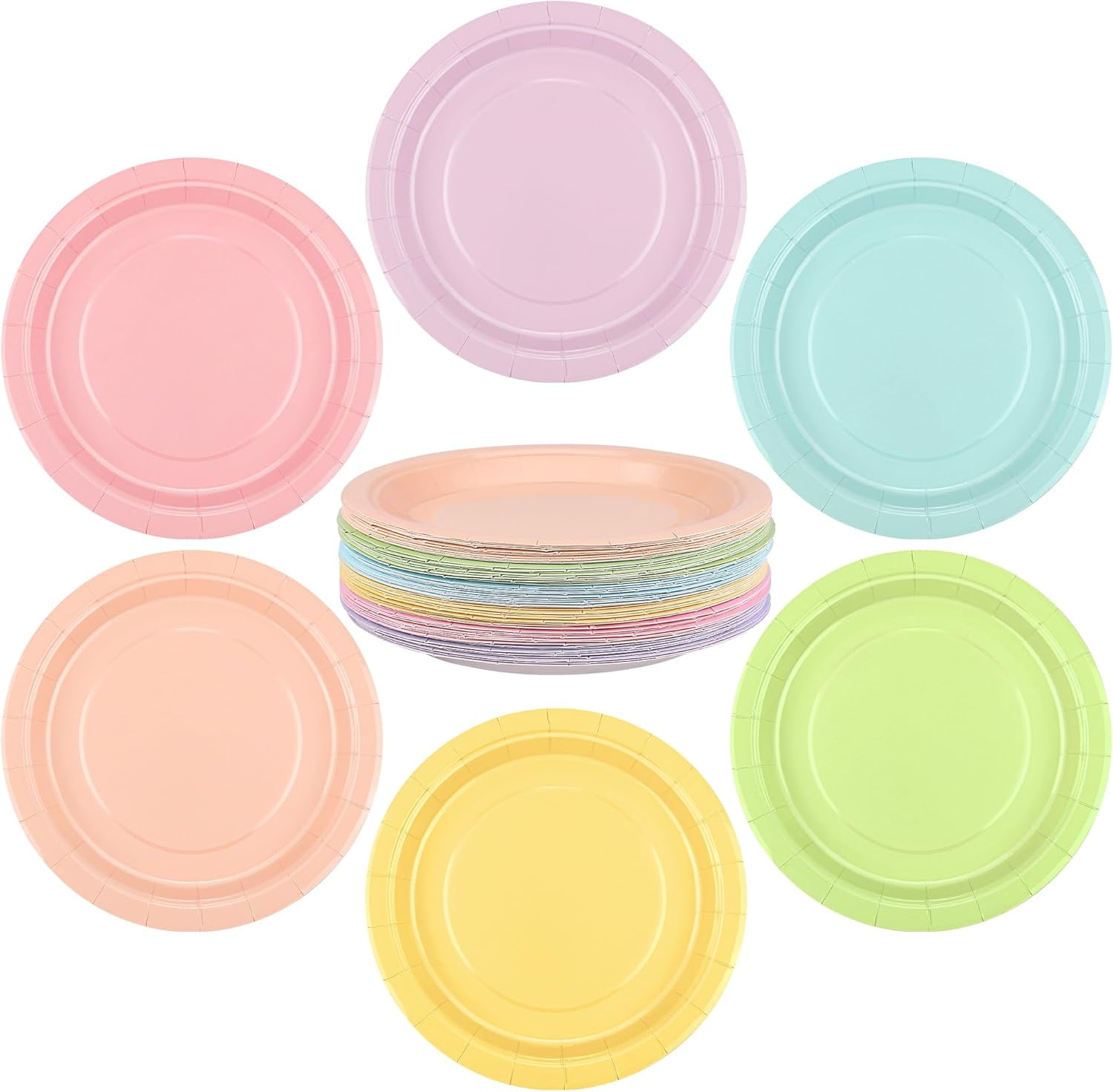 72 Pieces Pastel Rainbow Paper Plates 7 Inch Bulk Plates Disposable ...