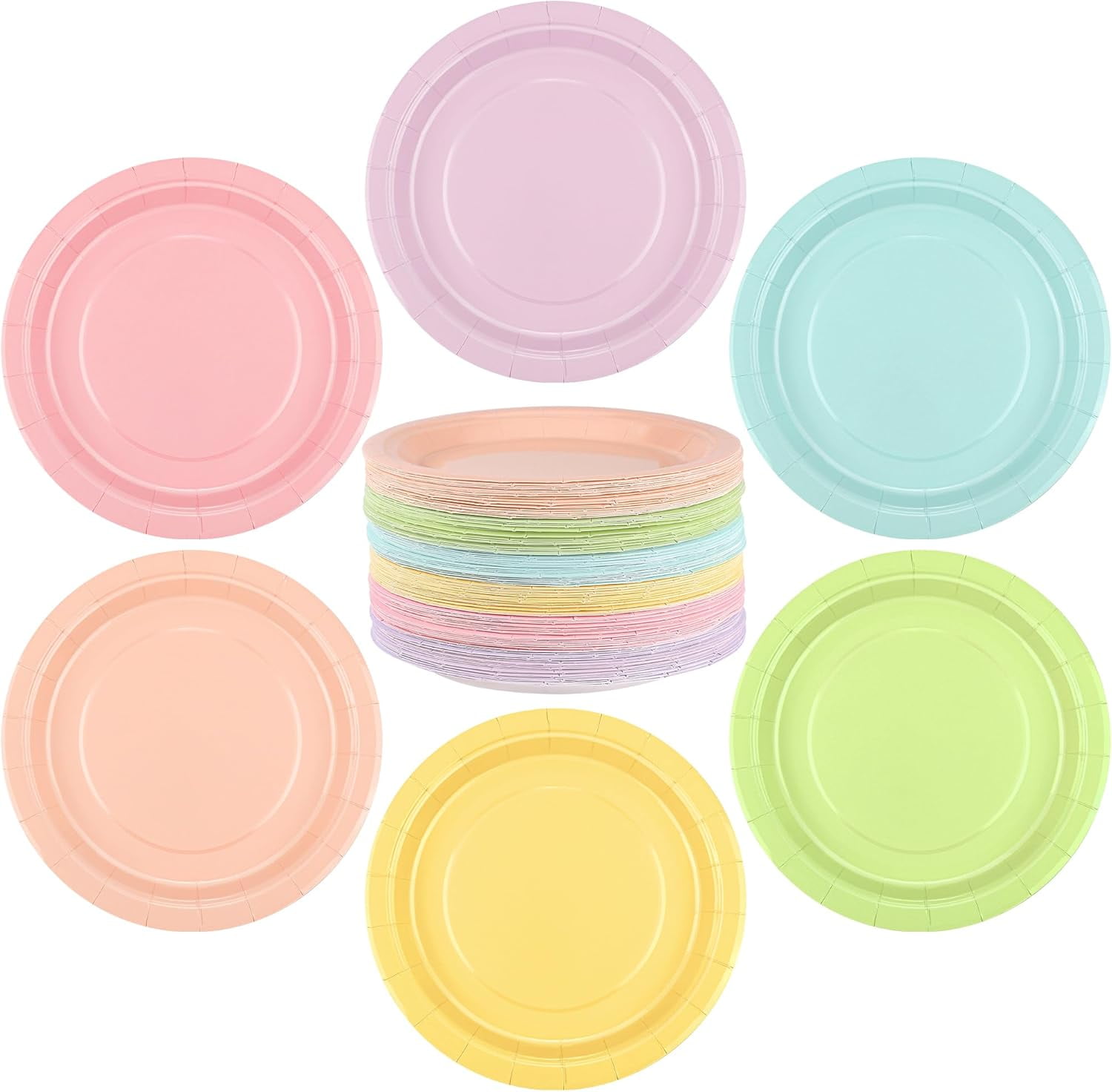 72 Pieces Pastel Rainbow Paper Plates 7 Inch Bulk Plates Disposable ...
