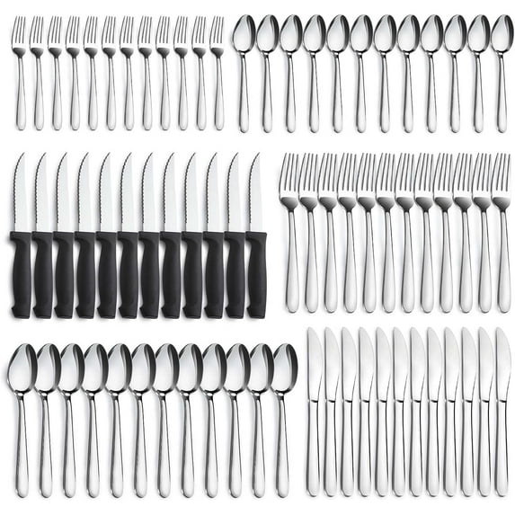 72-Pieces Silverware Set for 12, Flatware Set with Steak Knives ...