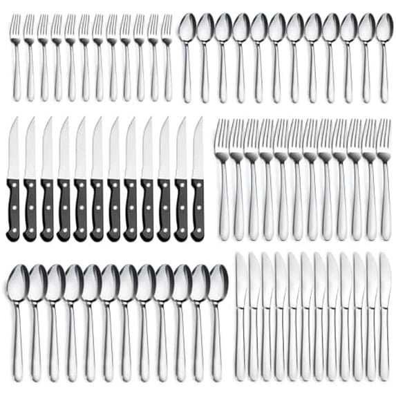 72-Pieces Silverware Set for 12, Flatware Set with Triple Rivet Steak ...