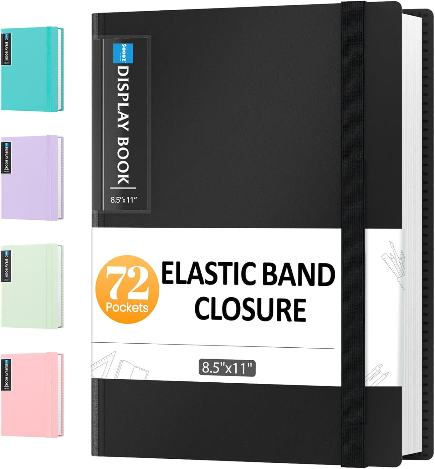 72 Pocket Binder with Plastic Sleeves & Elastic Band, Large Capacity 8.5x11 Presentation Book ...