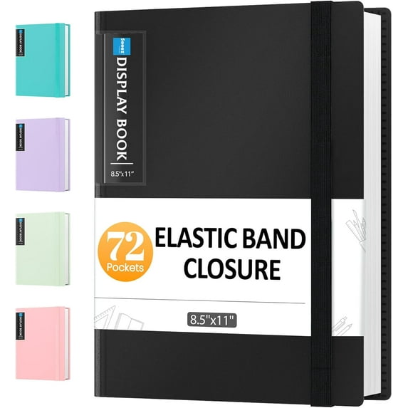 72 Pocket Binder with Plastic Sleeves & Elastic Band, Large Capacity 8 ...