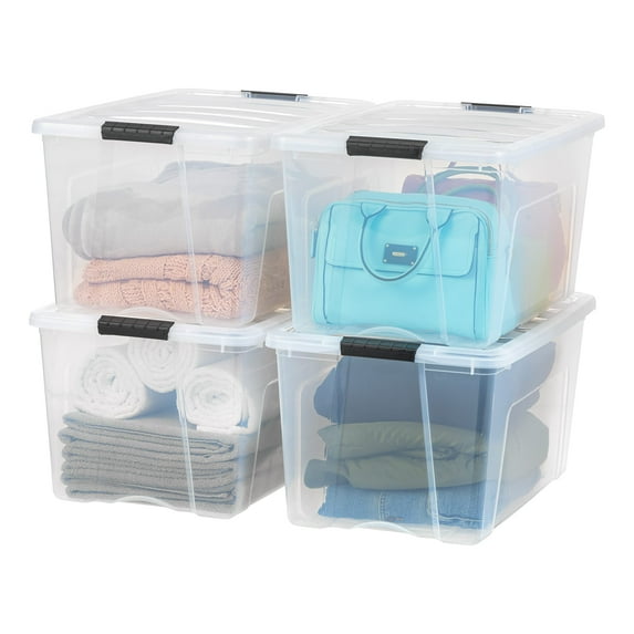72 QT Plastic Storage Box with Lid and Latches - 4 Pack - BPA-Free, See ...