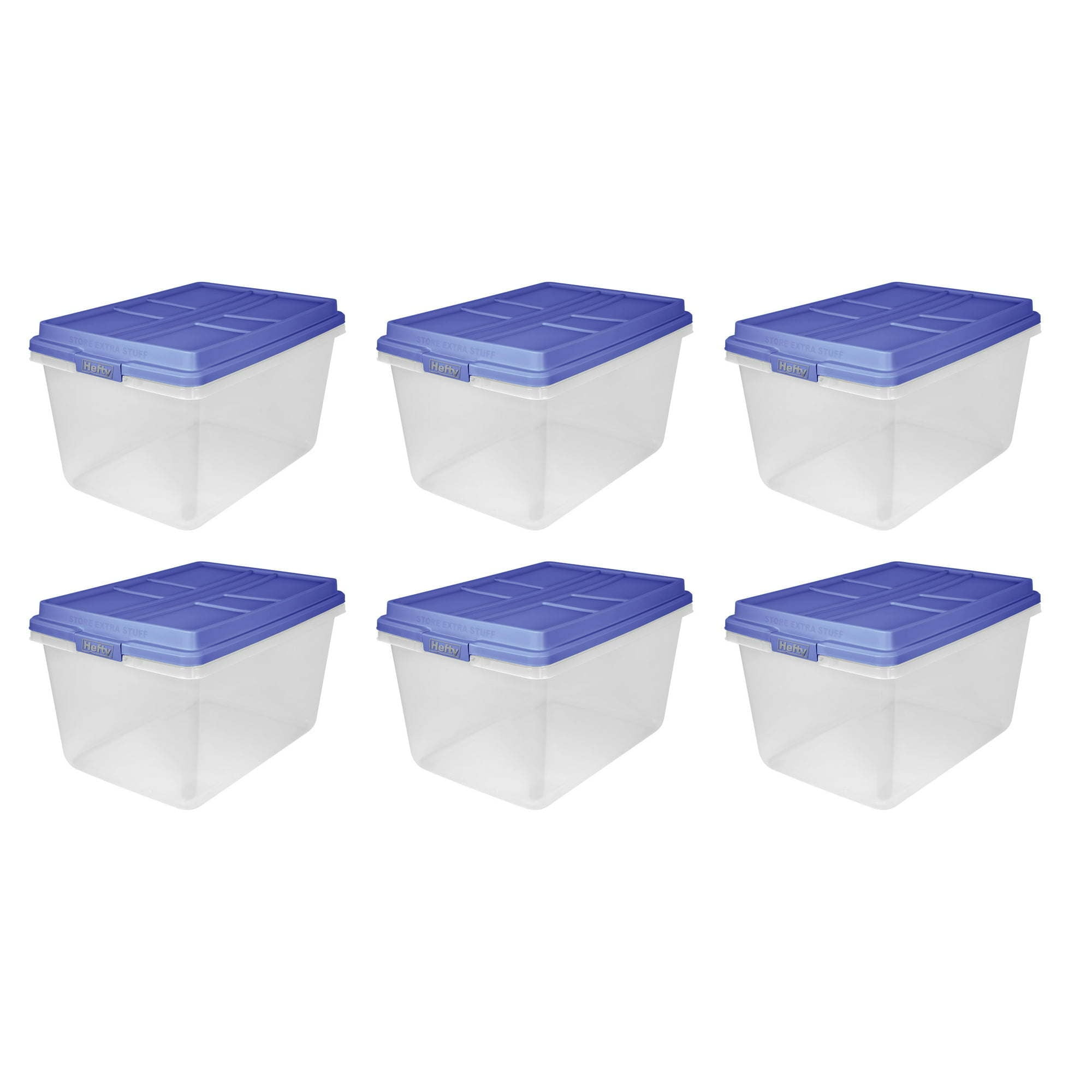 72 Qt. Clear Plastic Storage Bin with Blue HI-RISE Lid, 6 Pack ...