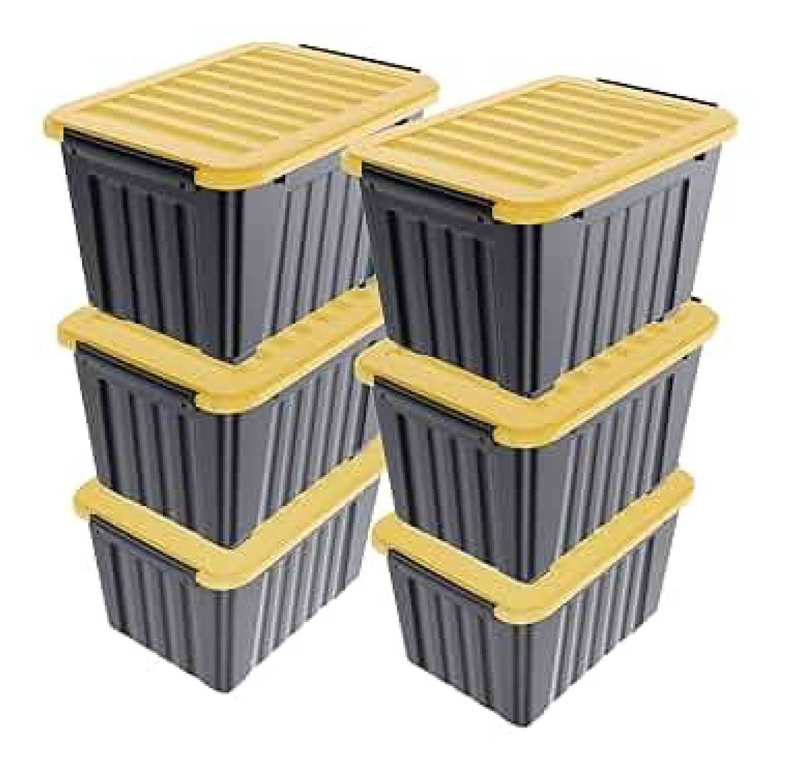 72 Quart Storage Bins - 6 Pack, Stackable Plastic Bins with Lids ...