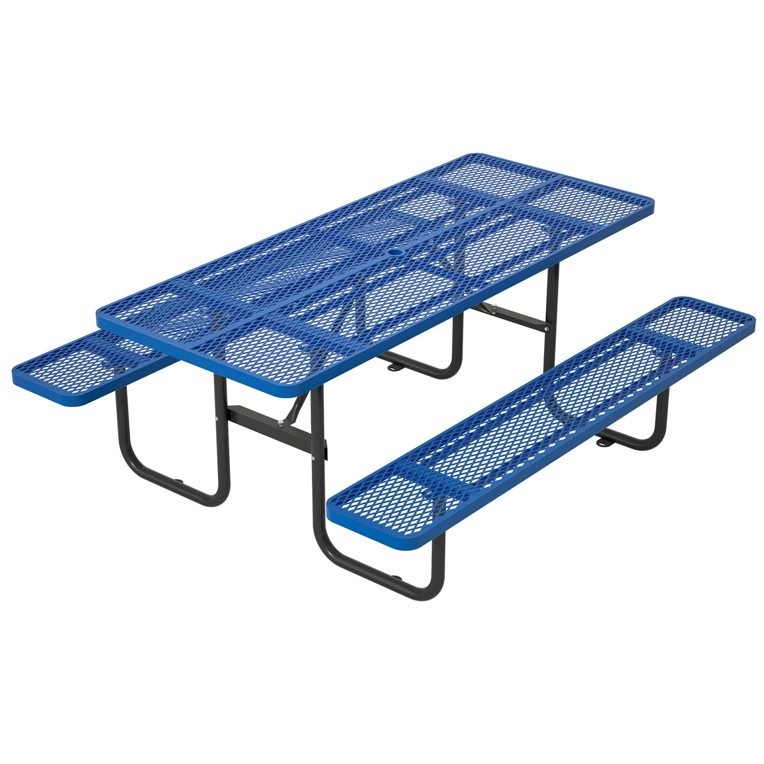 72" Rectangular Metal Picnic Table Set with Umbrella Hole, Heavy Duty ...