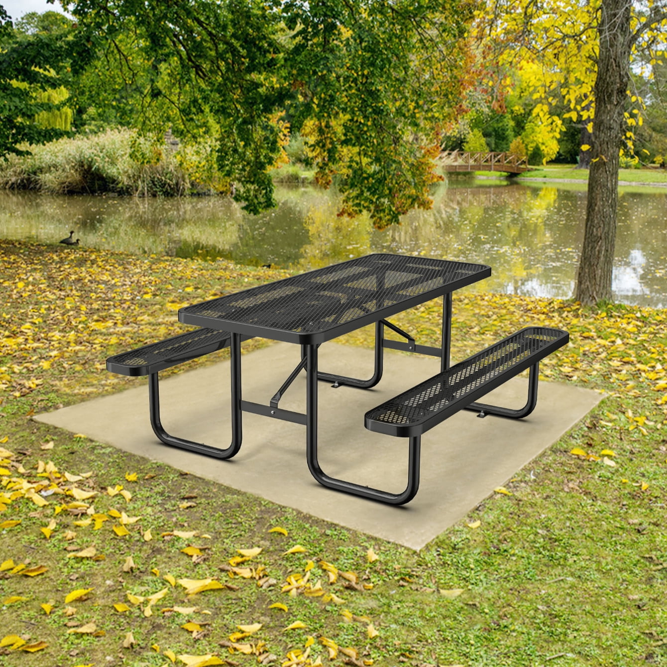 72" Rectangular Picnic Table, Modern Outdoor Table with Rounded Edges ...