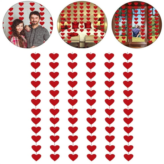 72 Red Hearts Garland NO DIY Valentines Day Hanging String Garland ...