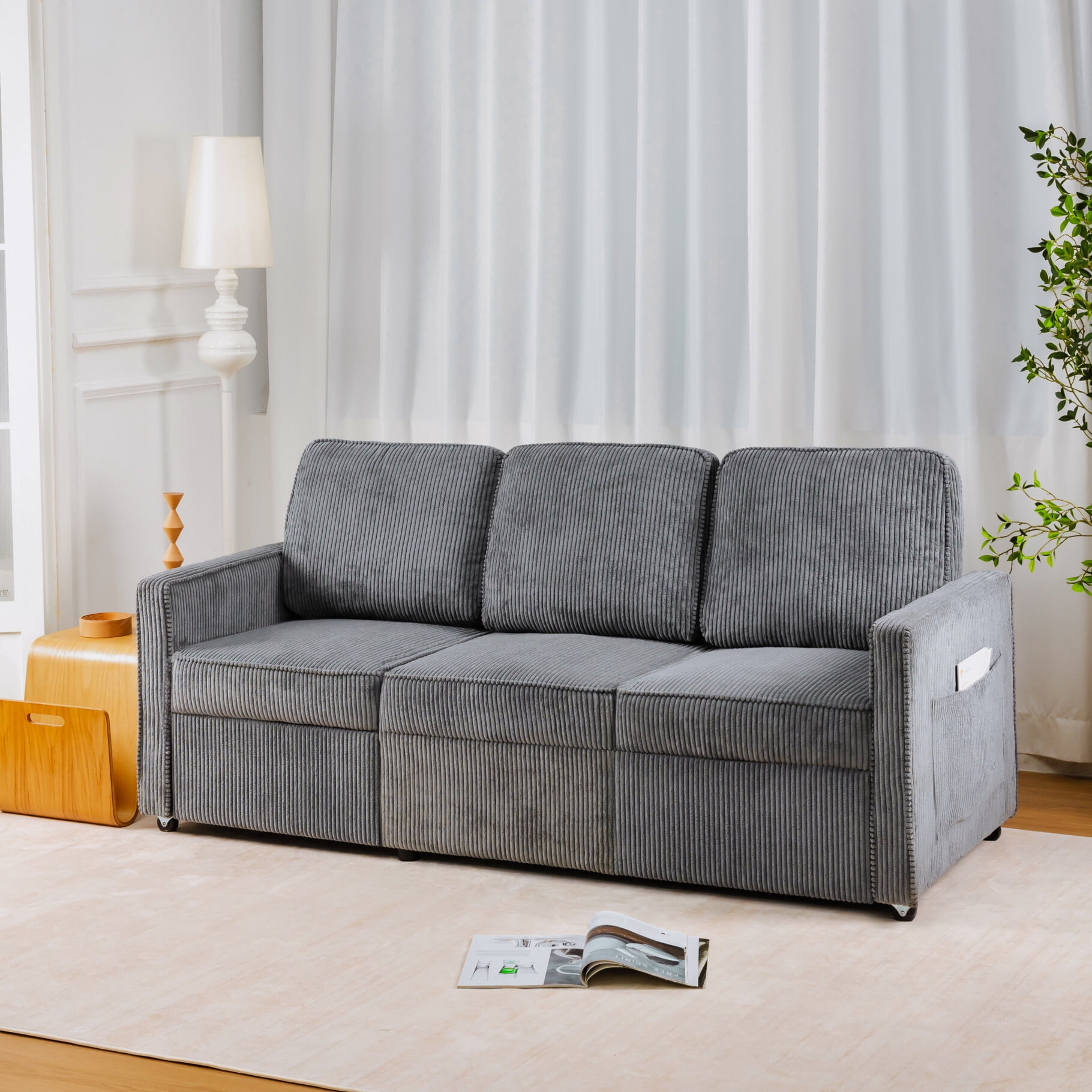 72" Retractable 3-Seater Sectional Sofa, Extends to 2-Seater Sofa ...
