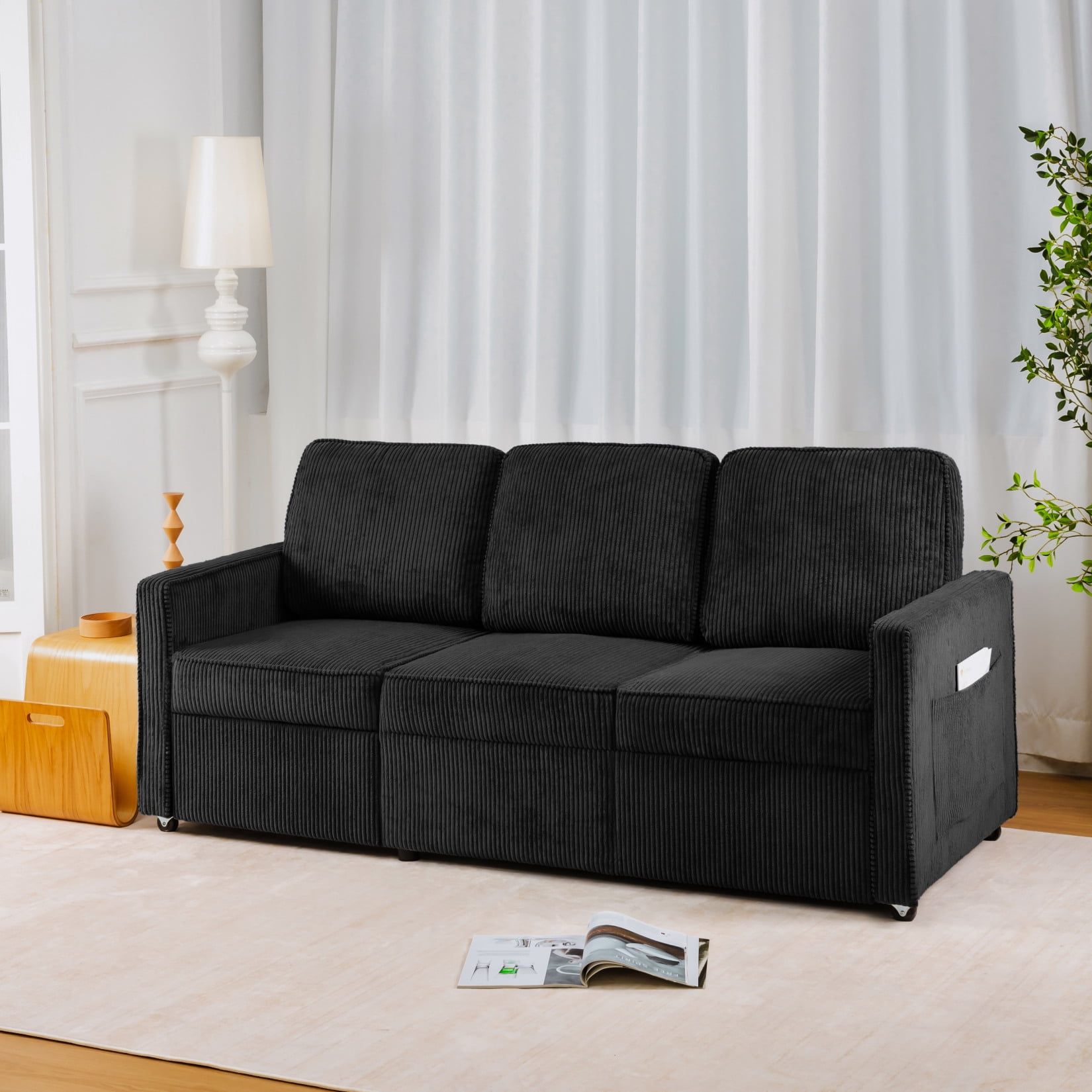72" Retractable 3-Seater Sectional Sofa, Extends to 3-Seater Sofa ...
