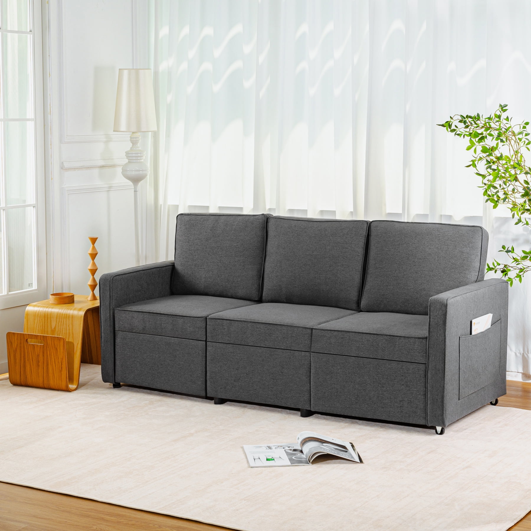 72" Retractable 3-Seater Sectional Sofa, Extends to 3-Seater Sofa ...
