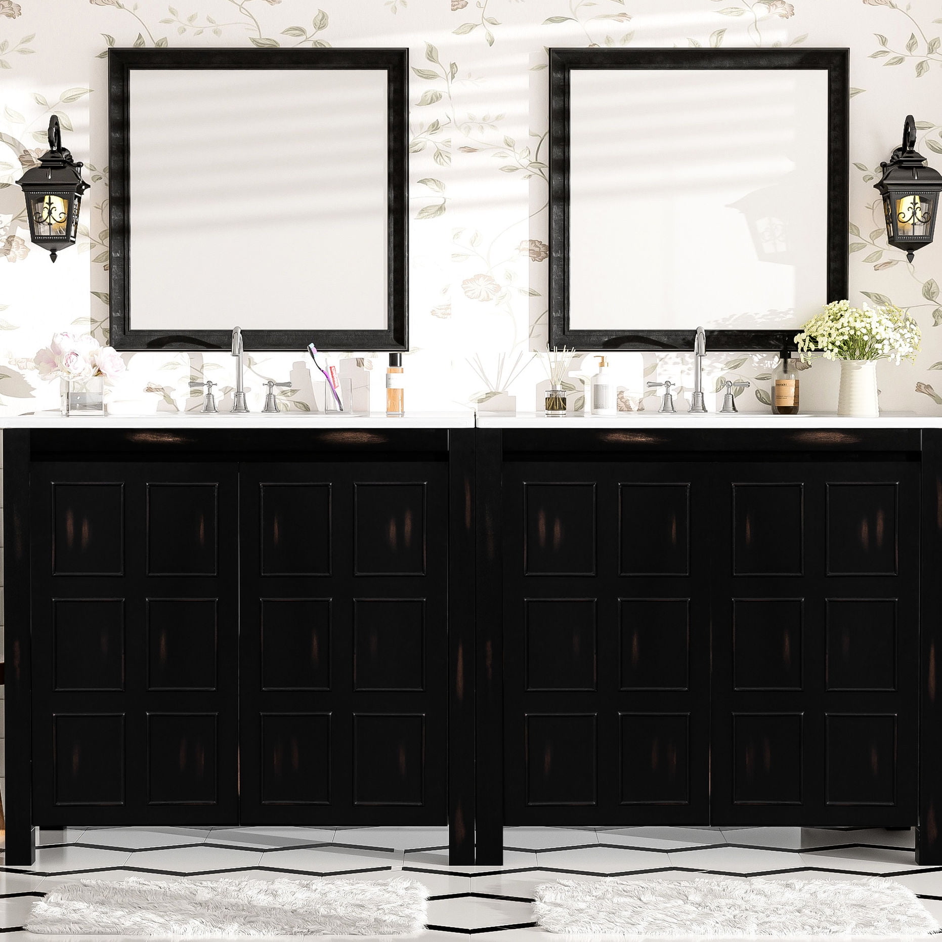 72" Retro Bathroom Vanity | Double Vanities, Overflow Hole Feature ...