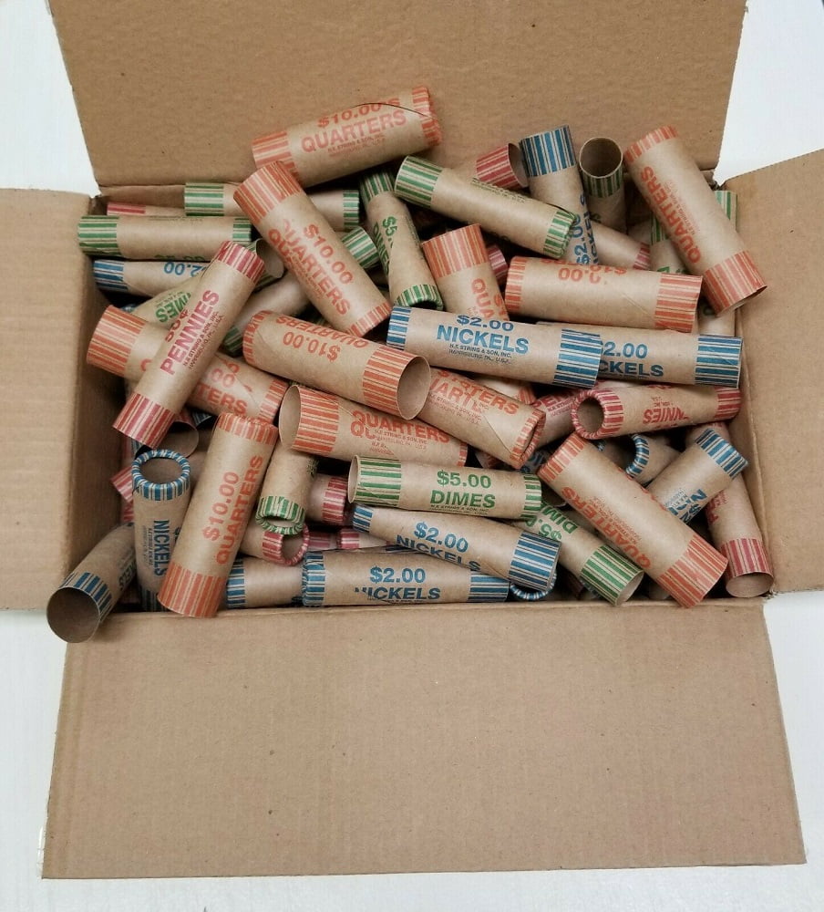 72 Rolls Preformed Coin Wrappers ASSORTED Paper Tubes Quarter Penny ...