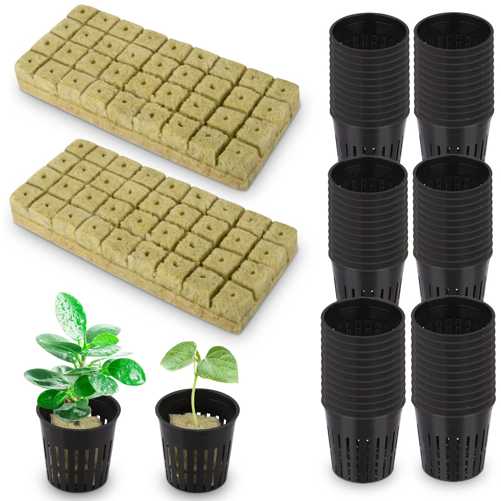 72 Sets Rockwool Cubes and Net Pots, 1.2 * 1.2 * 1.5 inch Rock Wool 72 ...